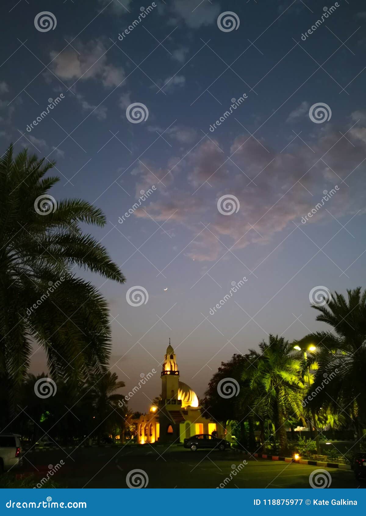 Mosque in the moonlight editorial photography. Image of mosque - 118875977