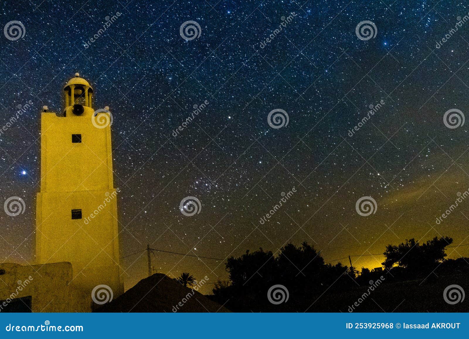 Mosque at Night in Island of Djerba with Milkiway and Asters Stock ...