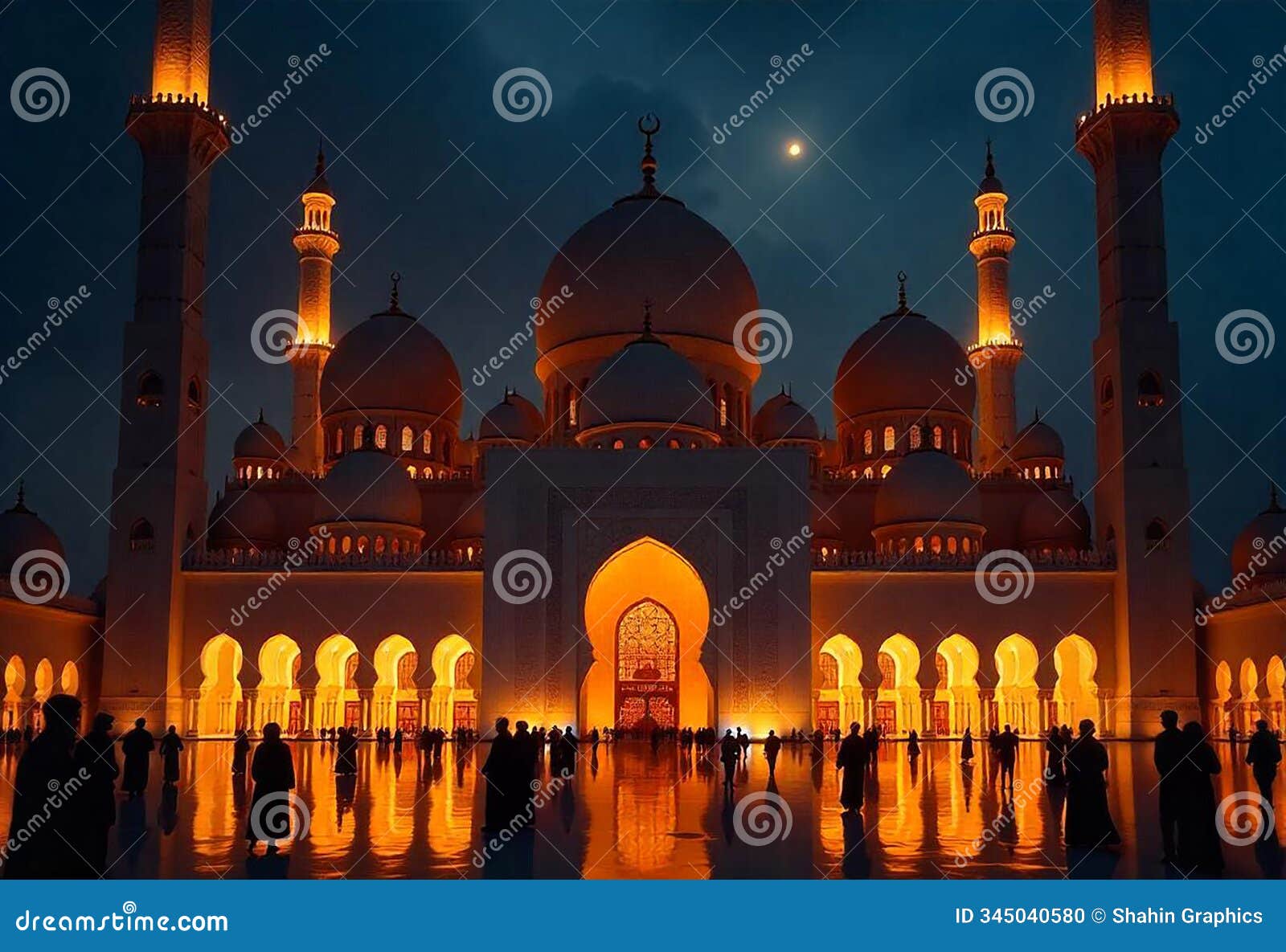 A Mosque at Night with the Lights on Stock Photo - Image of illuminated ...