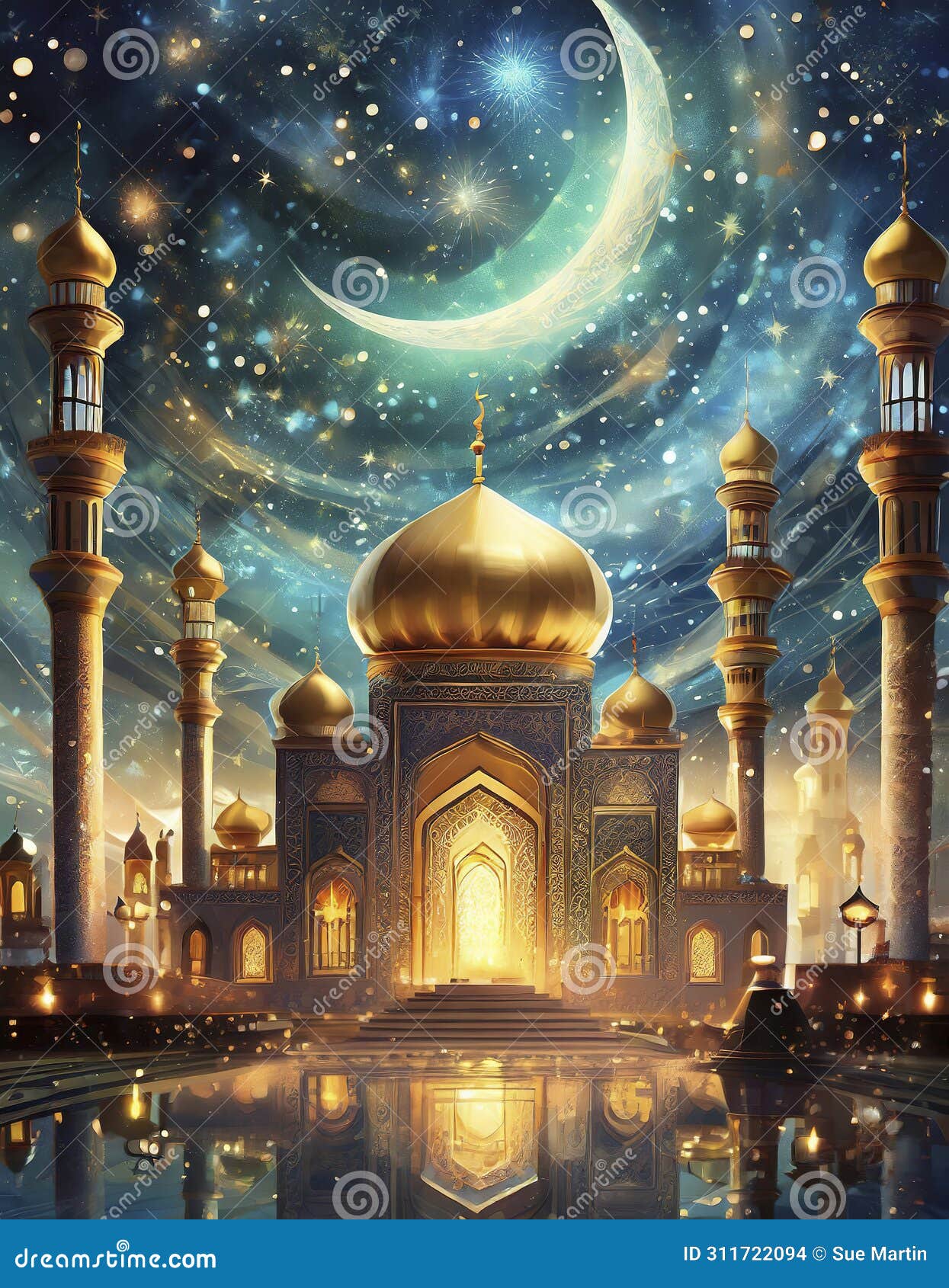 A Mosque at Night stock illustration. Illustration of islam - 311722094