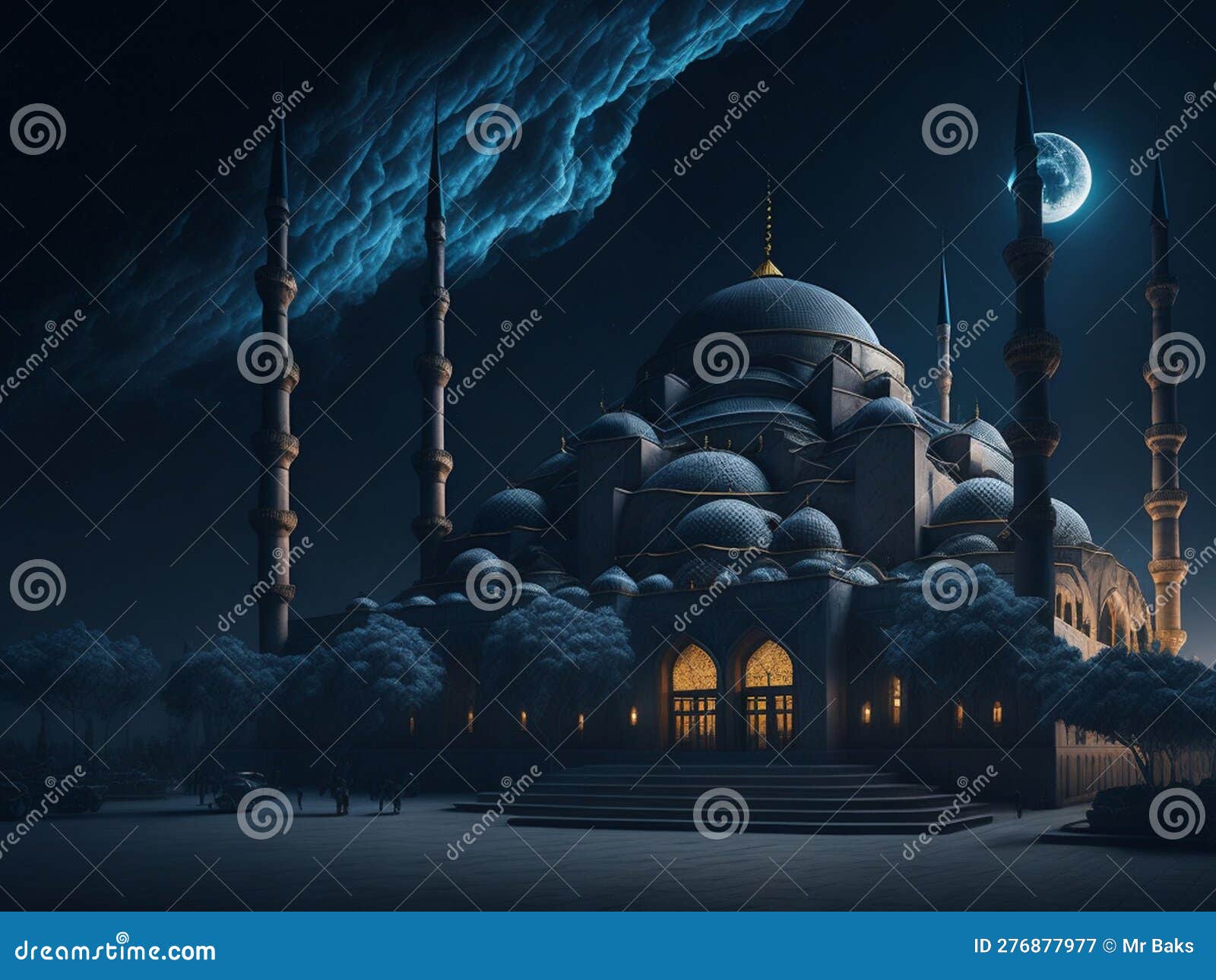 The mosque at night. stock illustration. Illustration of screenshot ...
