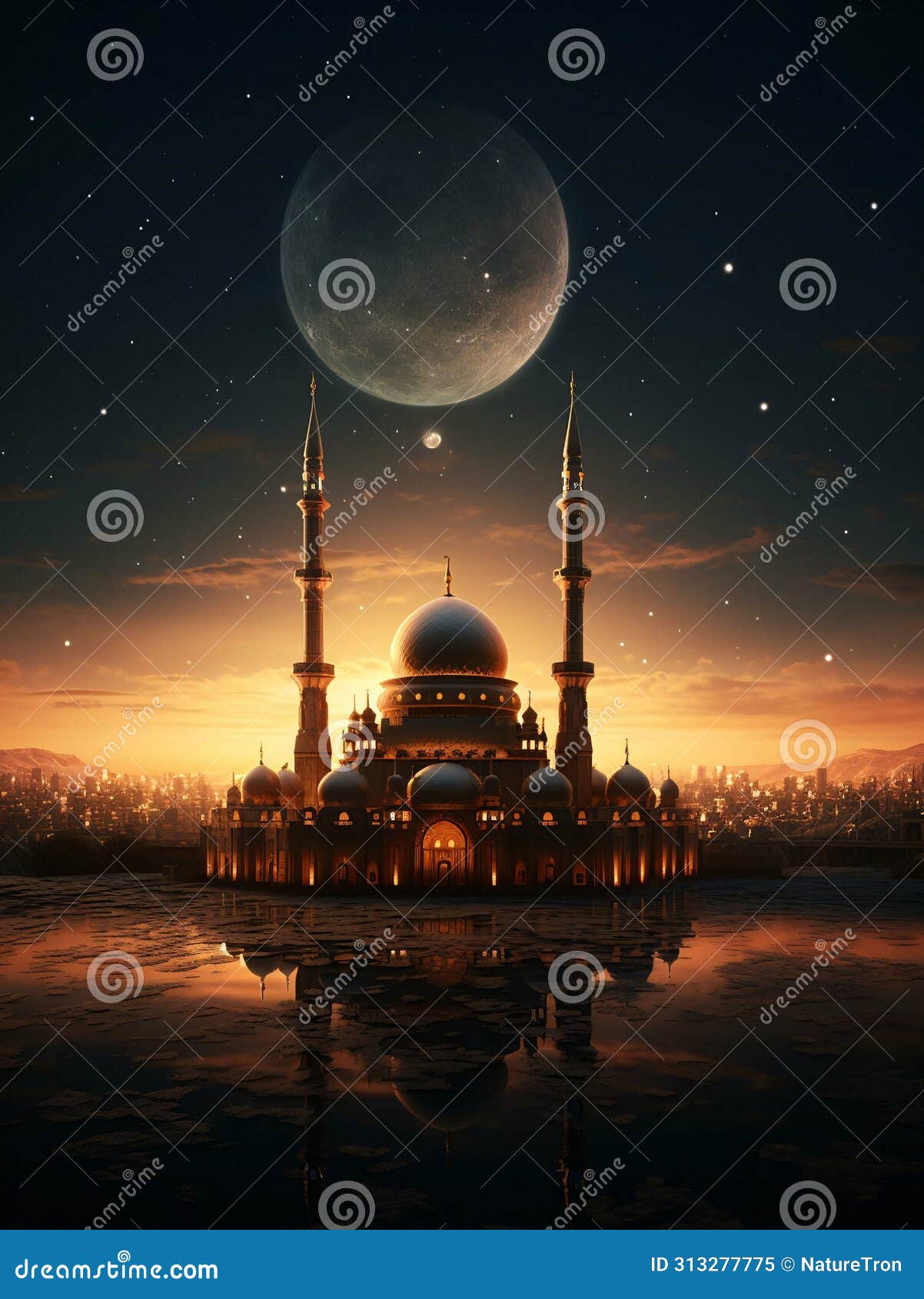 Mosque in Night Mosque at Night Stock Illustration - Illustration of ...