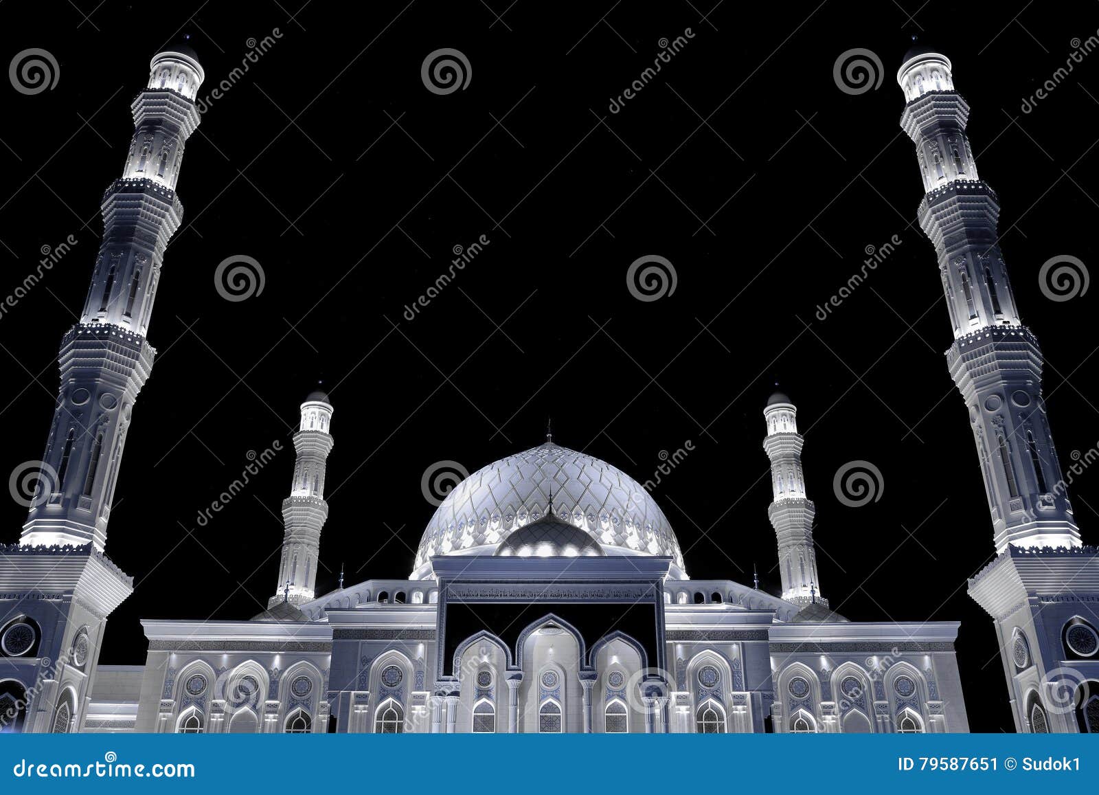 Mosque on the Night Sky Background. Stock Image - Image of monument ...