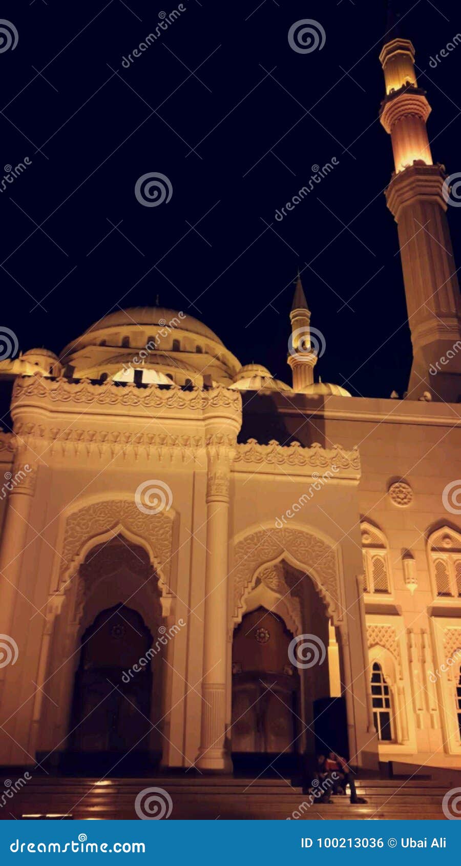 Mosque stock photo. Image of view, mosque, sharjah, night - 100213036