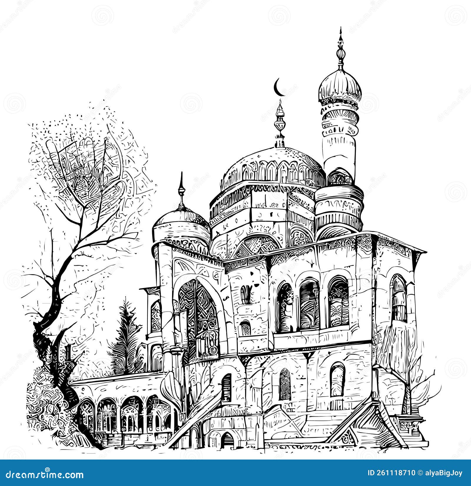 Mosque Old Hand Drawn Sketch Vector Stock Vector - Illustration of ...