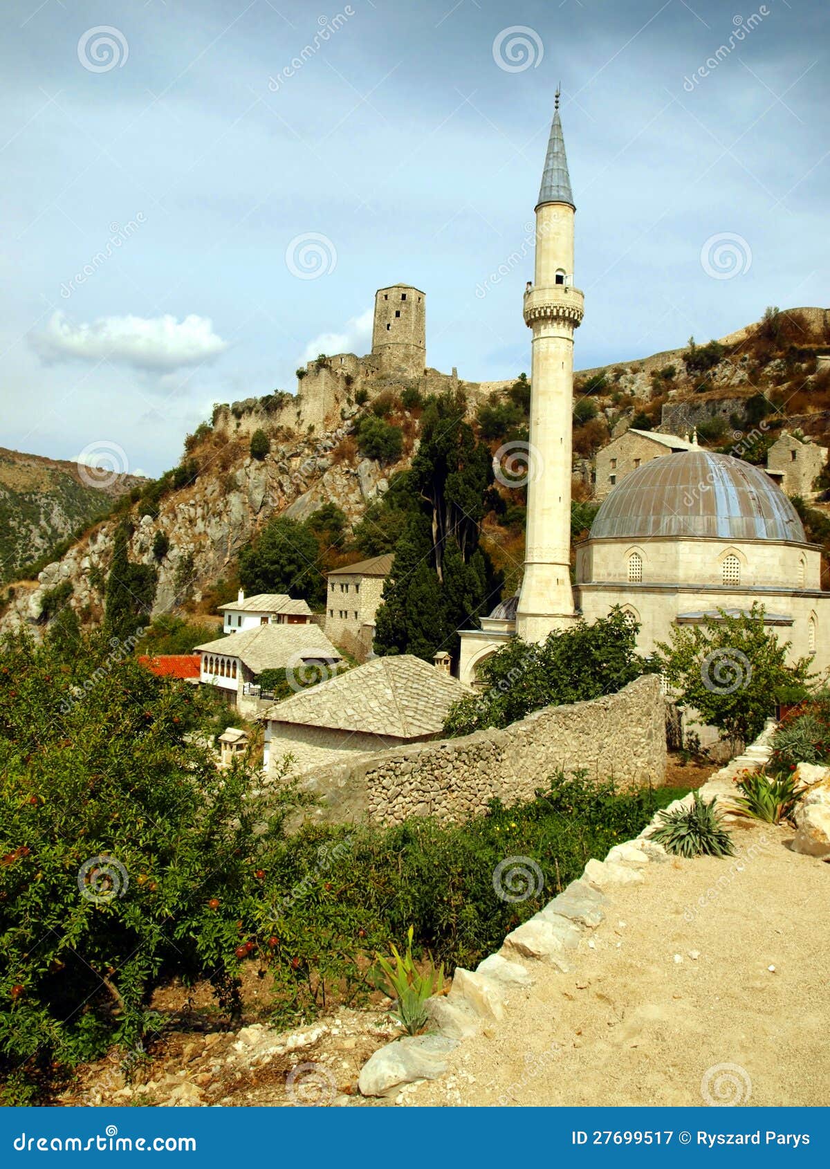 Mosque and the Old Town Pocitelj Stock Image - Image of hill, pocitelj ...