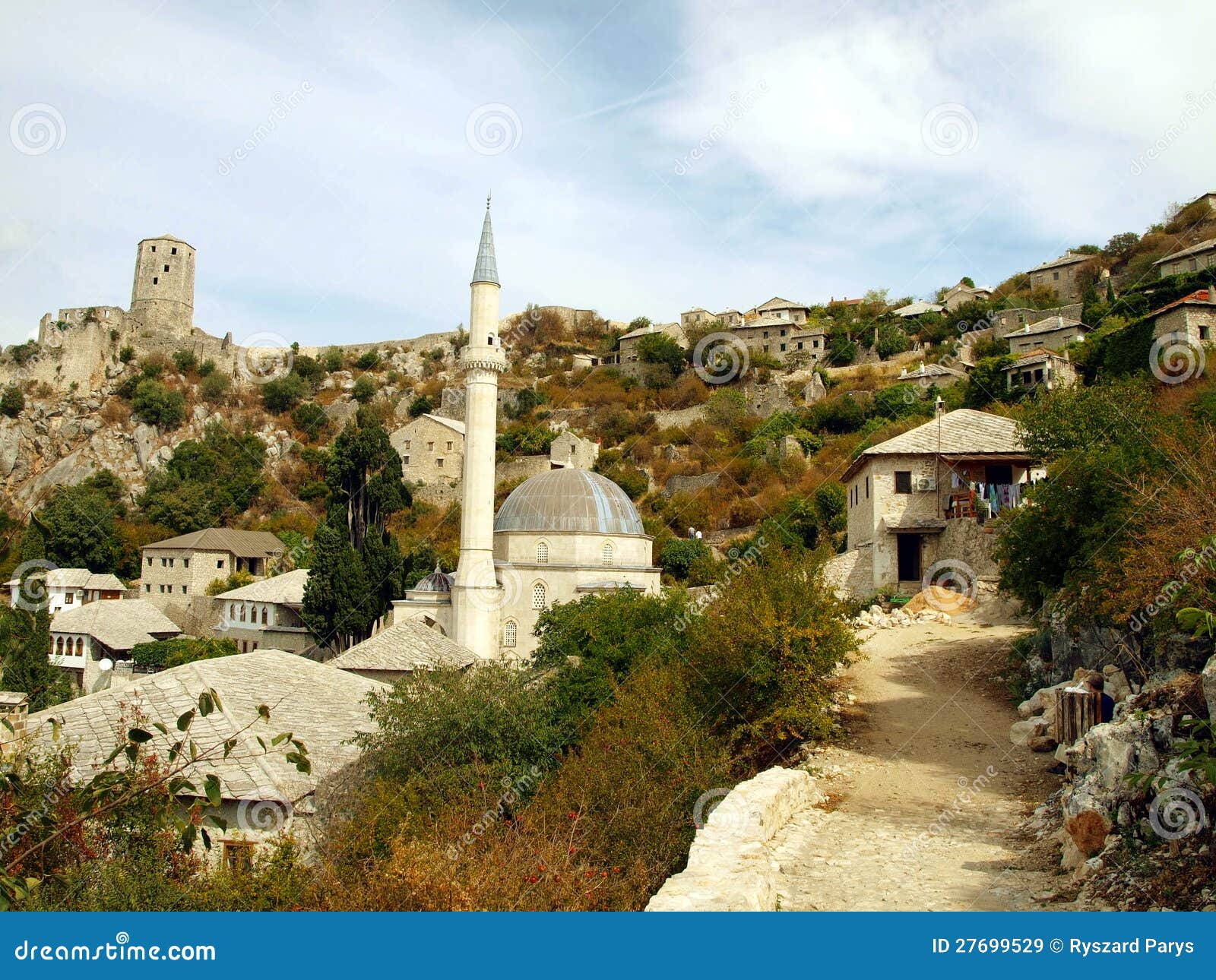 Mosque and the Old Town Pocitelj Stock Image - Image of fortification ...