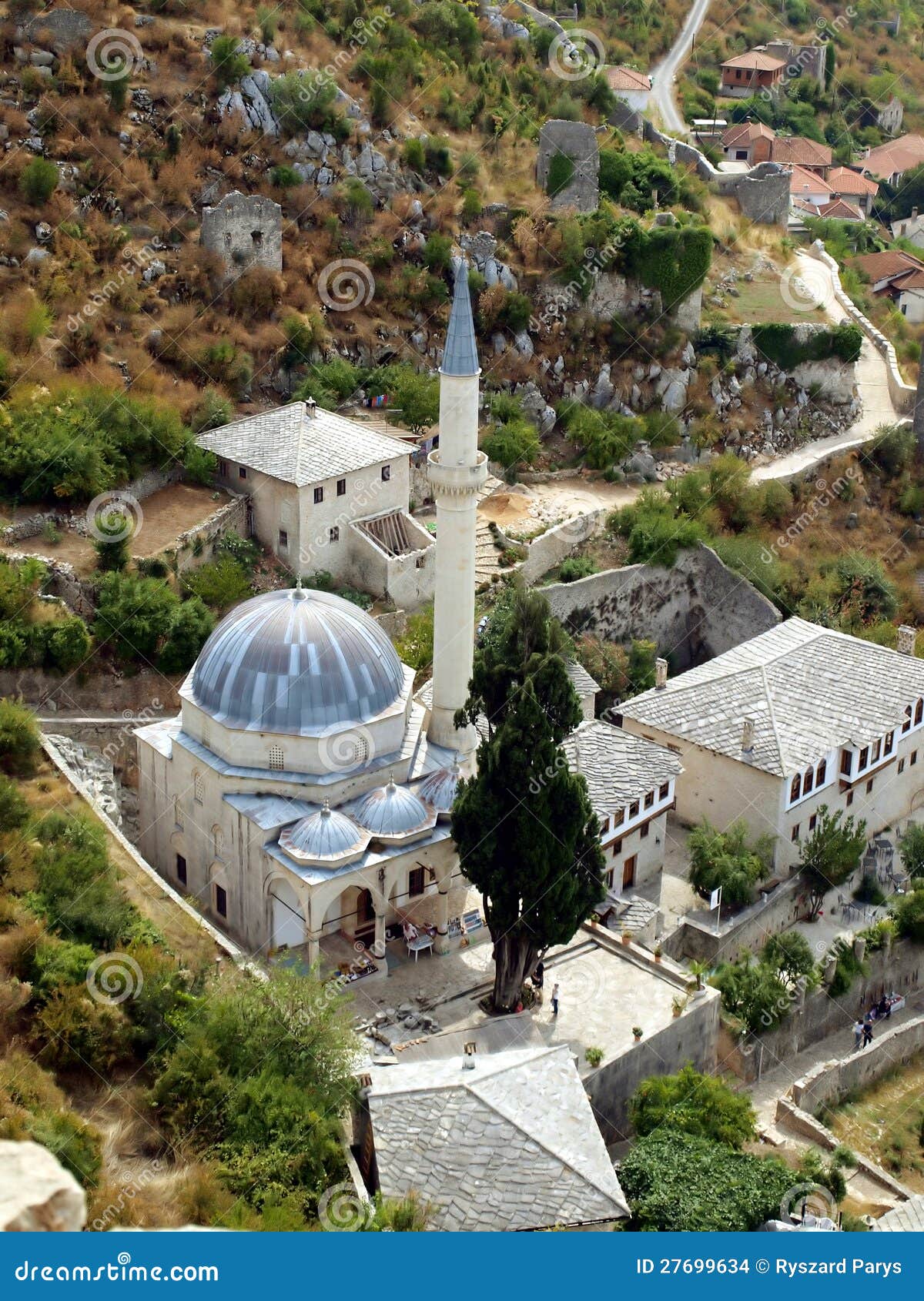 Mosque and the Old Town Pocitelj Stock Photo - Image of minaret ...