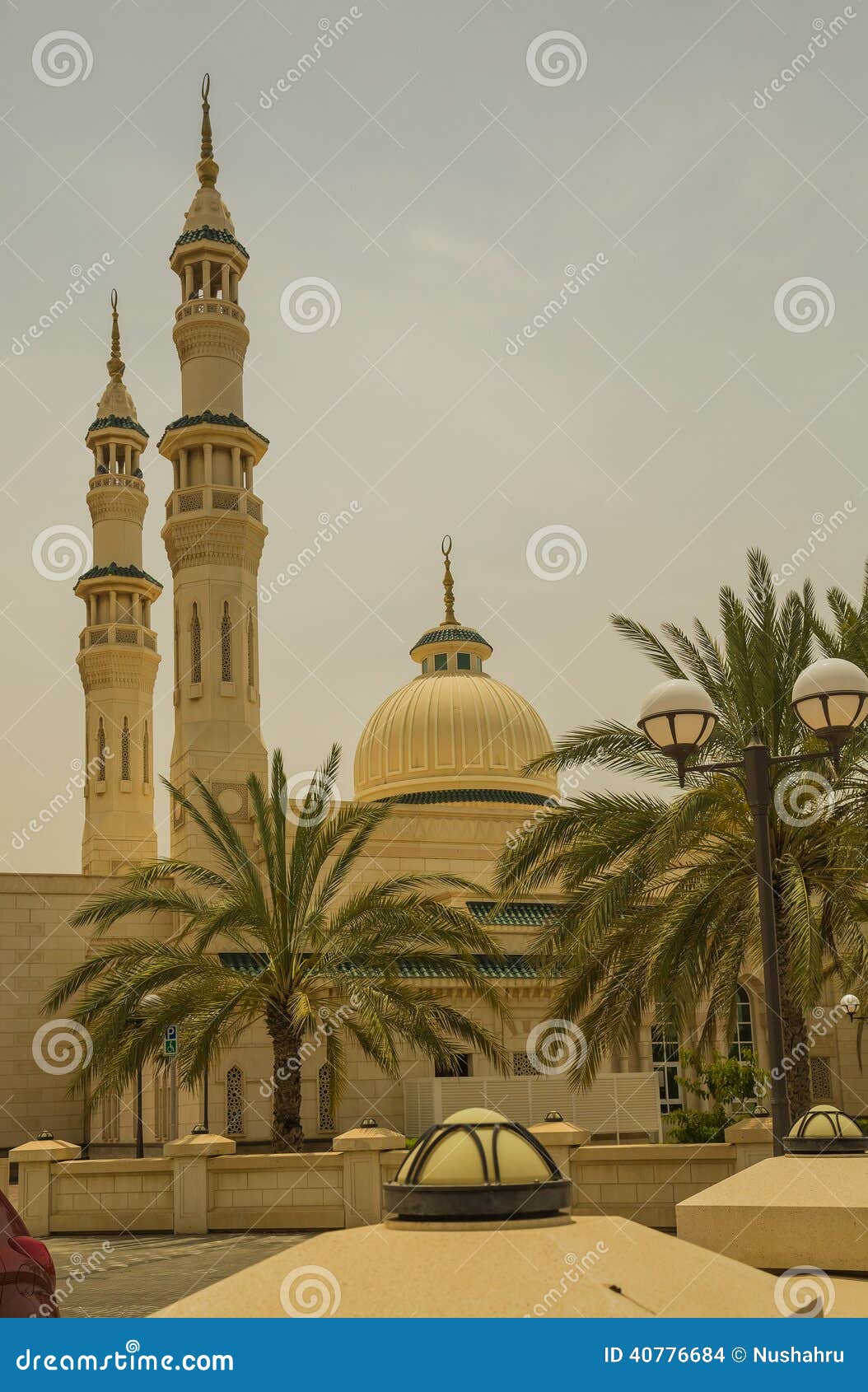 Mosque with palms stock photo. Image of view, minaret - 40776684