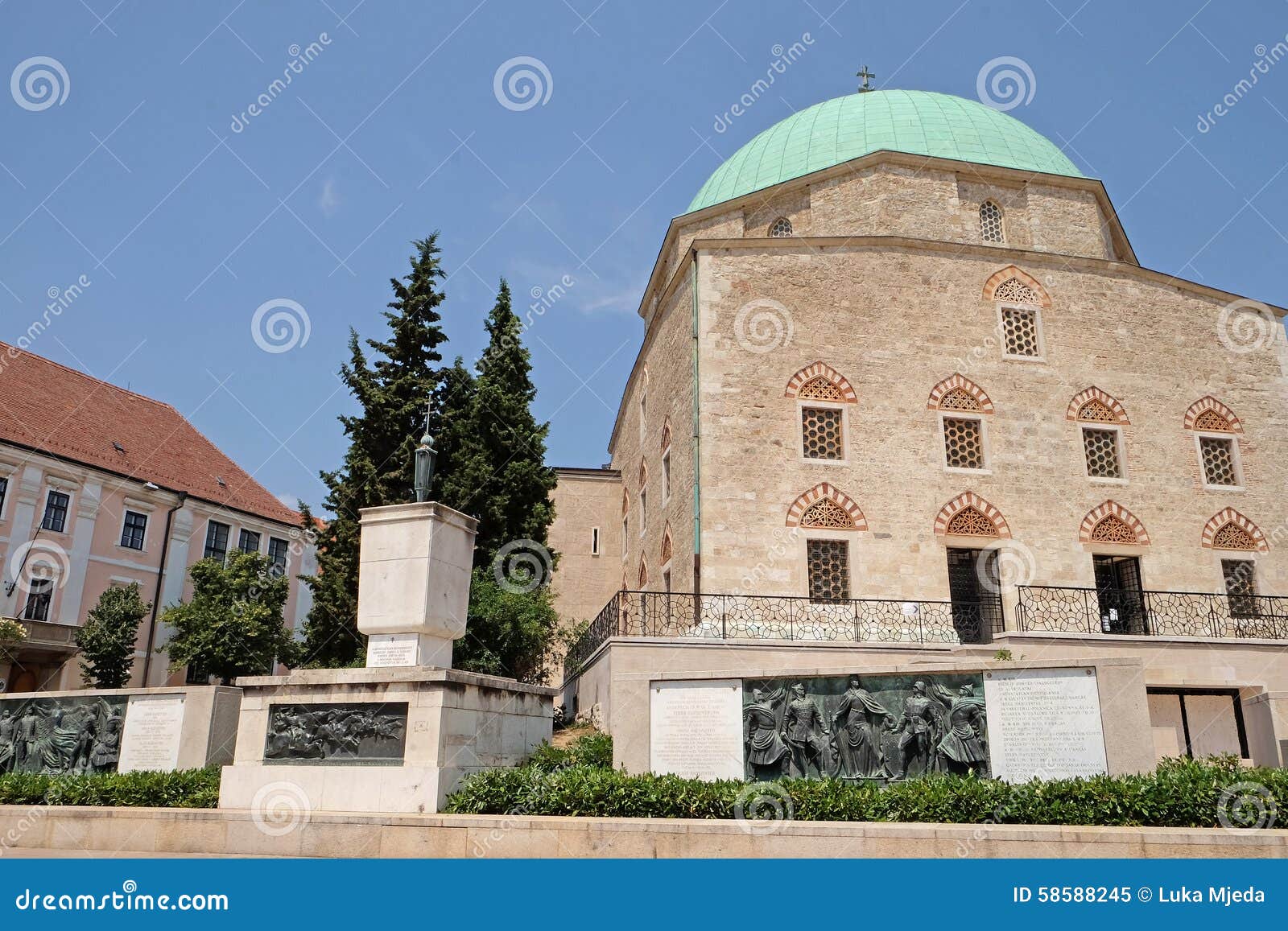 Mosque Qazim with 3 Bronze Memorials in Pecs Hungary Editorial Image ...