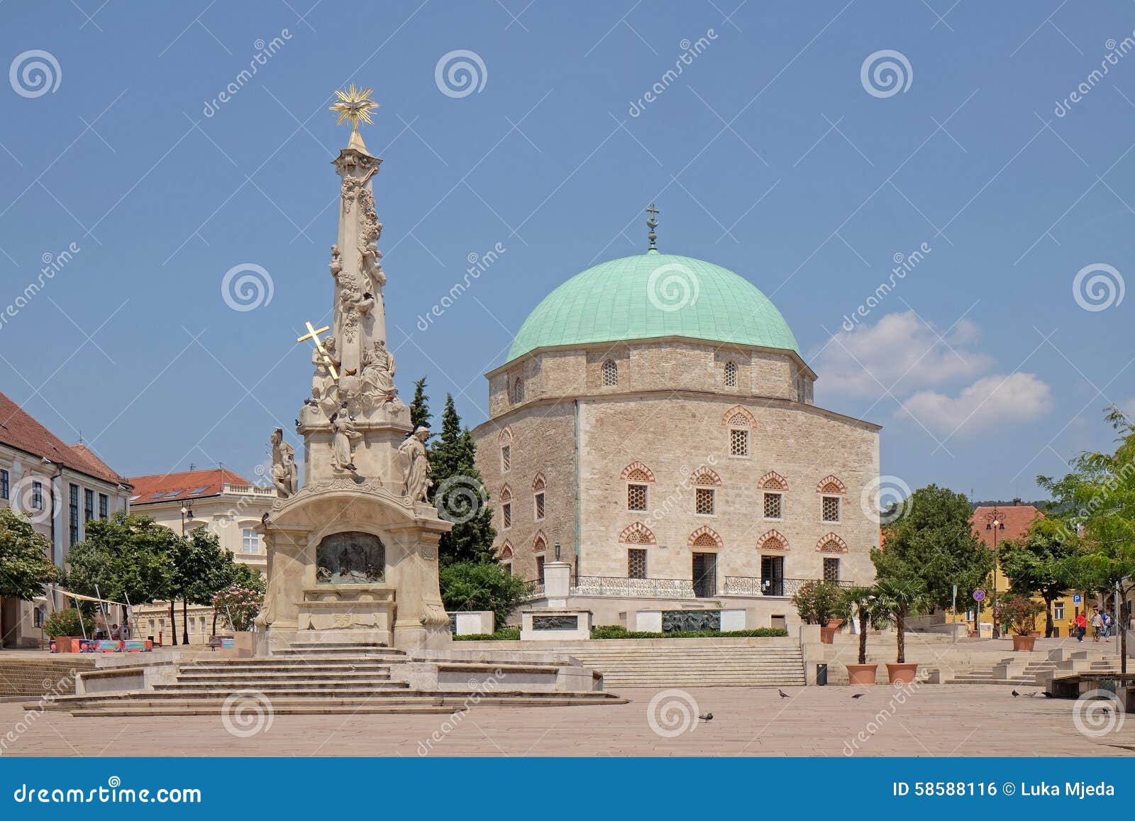 Mosque Qazim and Obelisk in Pecs Hungary Editorial Photo - Image of ...
