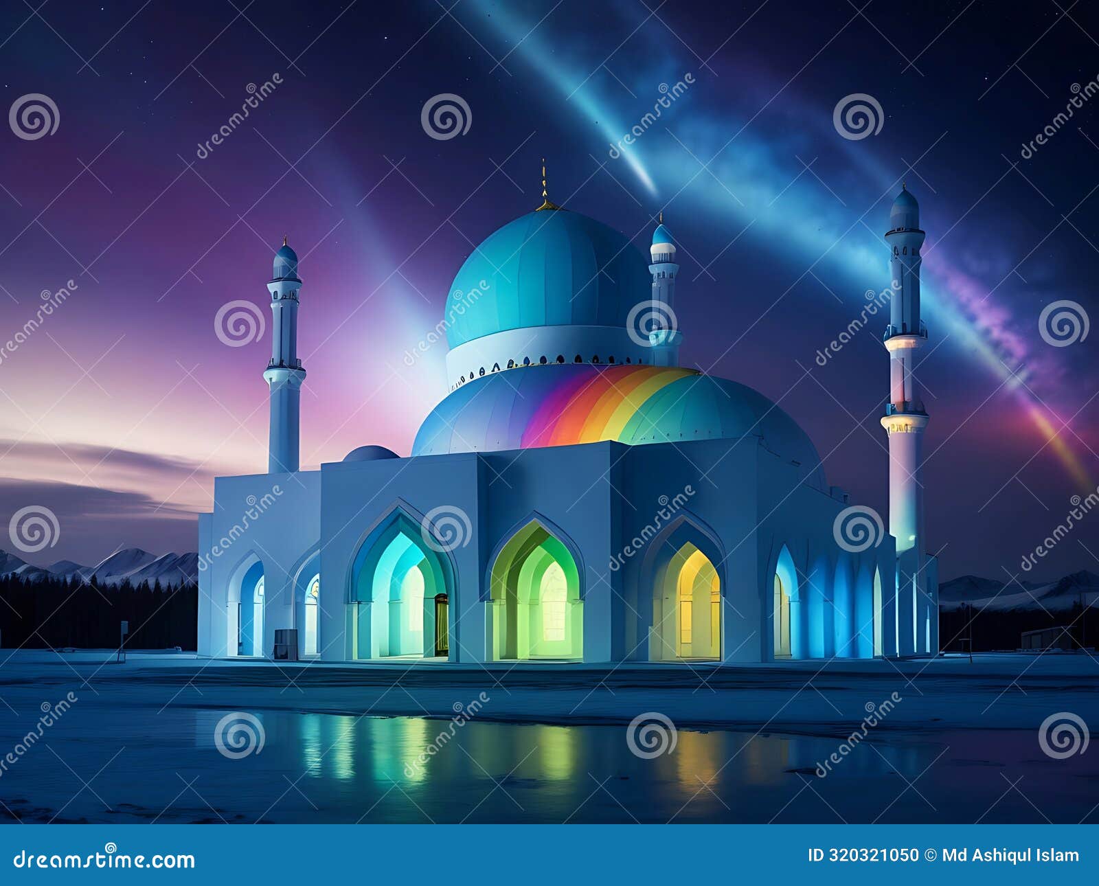 A Mosque with a Rainbow in the Sky and the Words Rainbow Stock ...