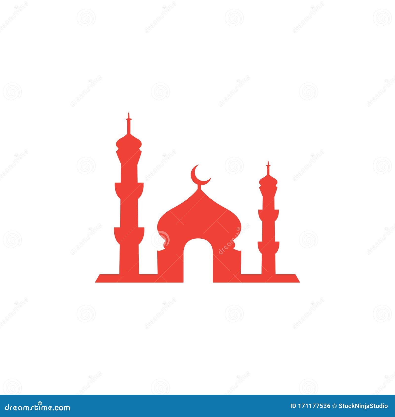 Mosque Red Icon on White Background. Red Flat Style Vector Illustration ...