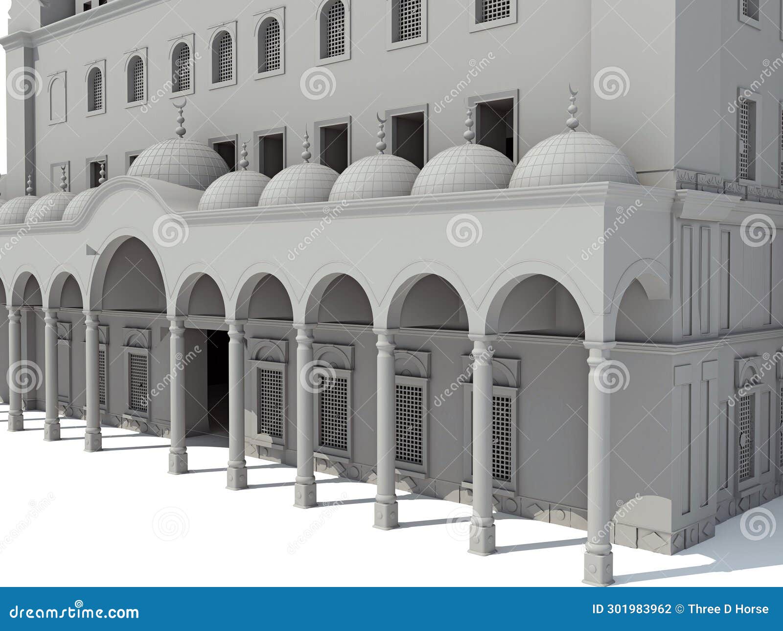 Mosque Religious Building 3D Rendering on White Background Stock ...