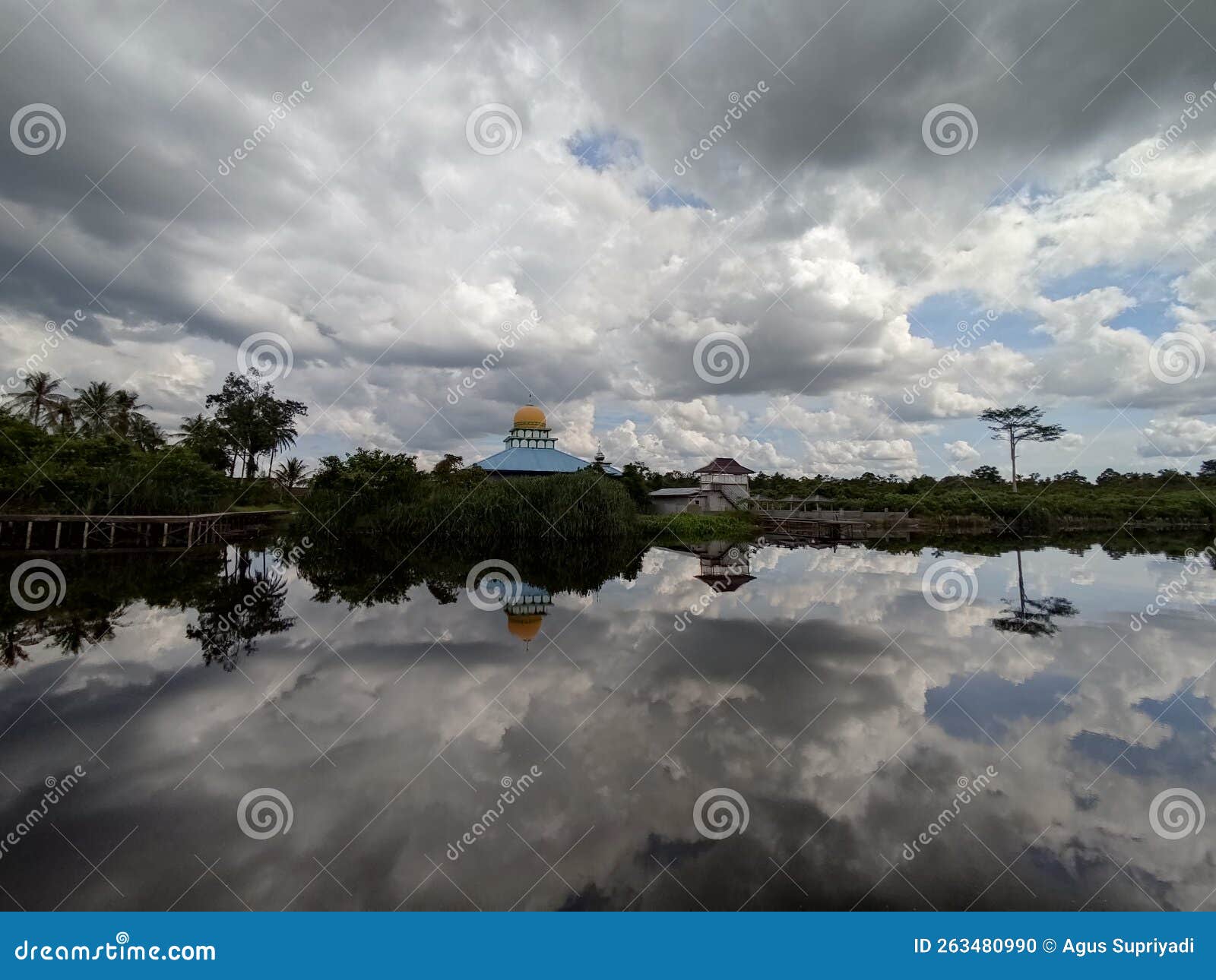 Mosque by the riverside stock photo. Image of river - 263480990