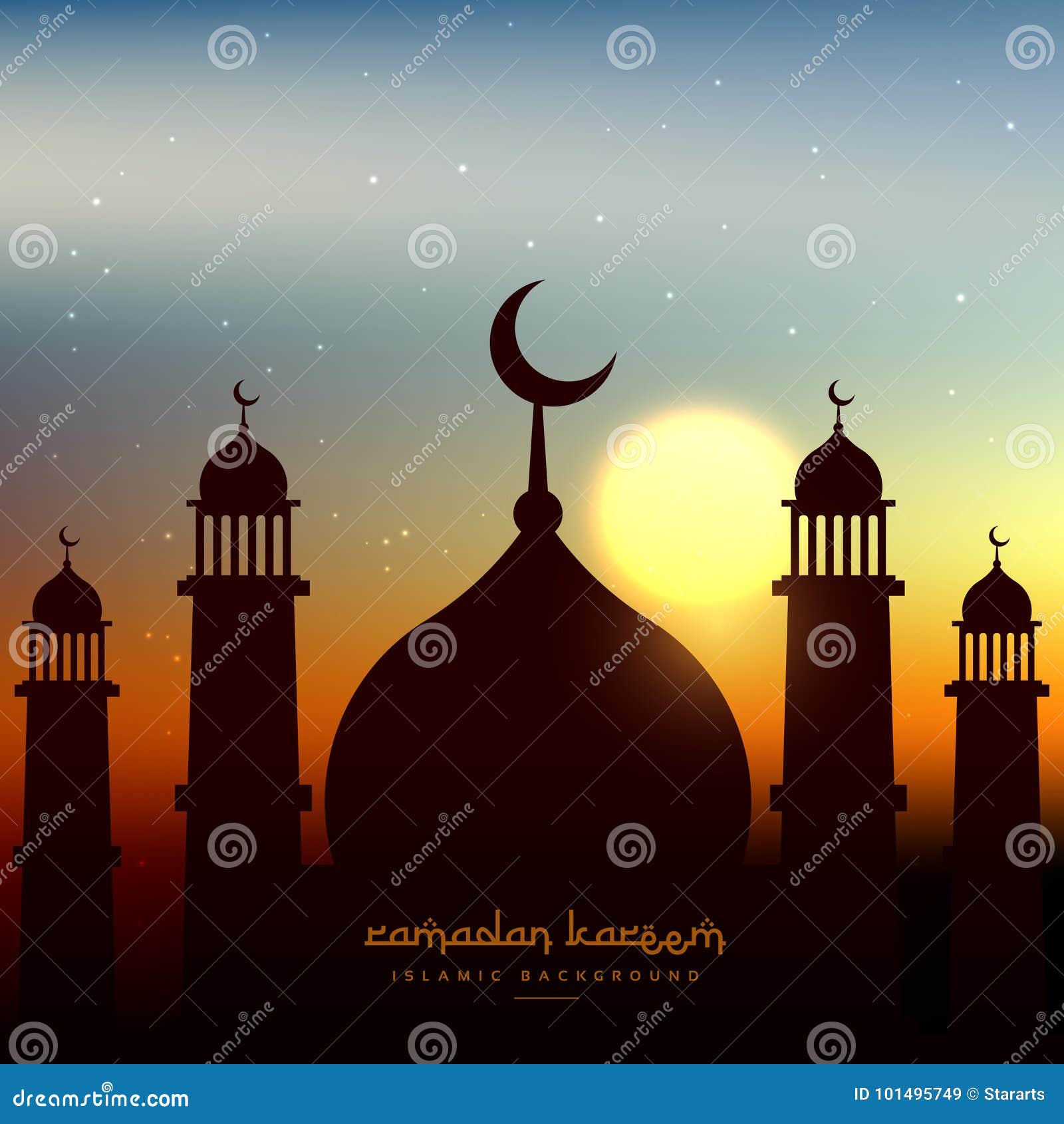 Mosque Shape in Evening Sky with Sun Stock Vector - Illustration of ...