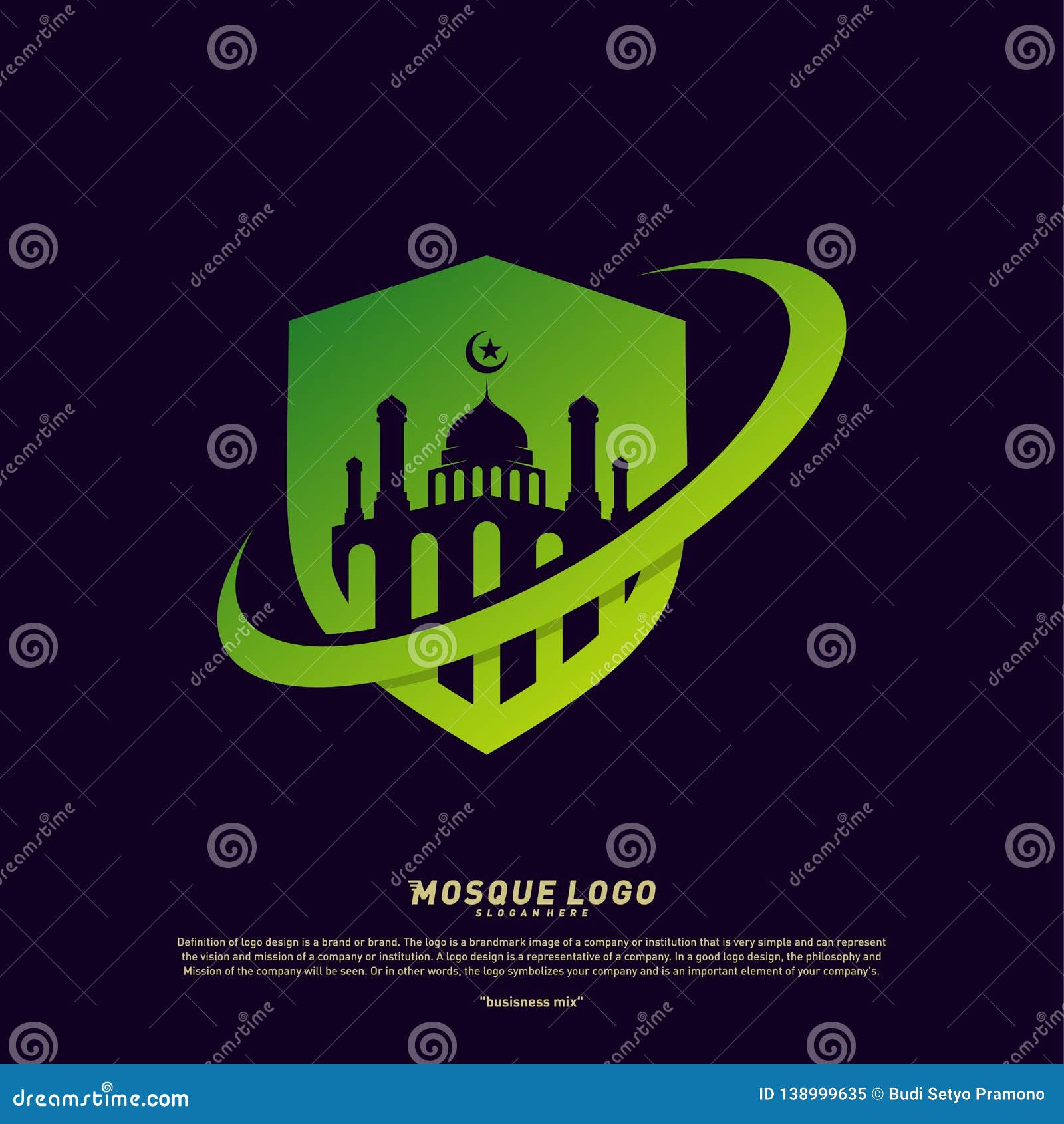 Mosque with Shield Logo Design Concept.Religion Islamic Logo Template ...