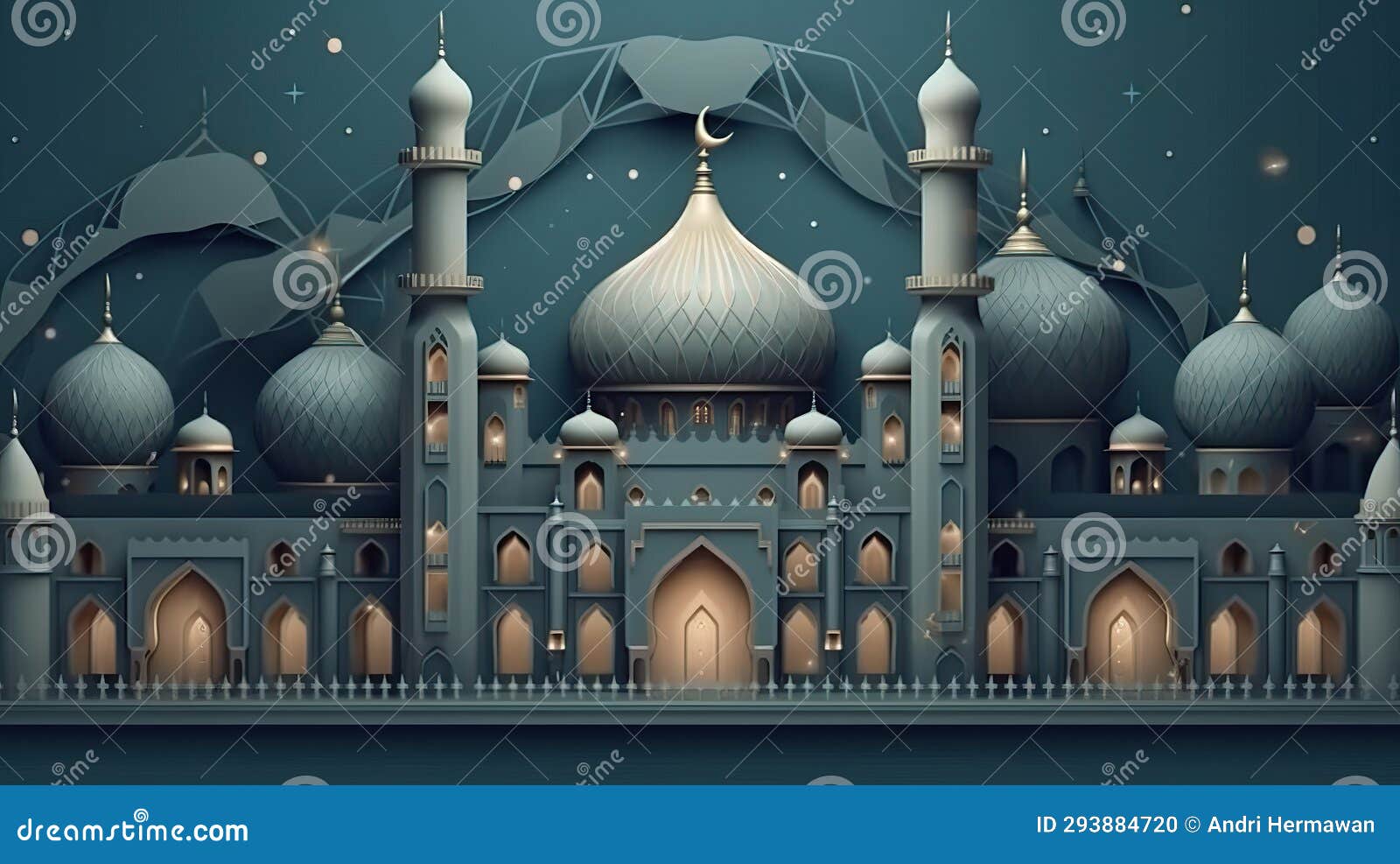 Mosque with starry sky stock illustration. Illustration of islamic ...