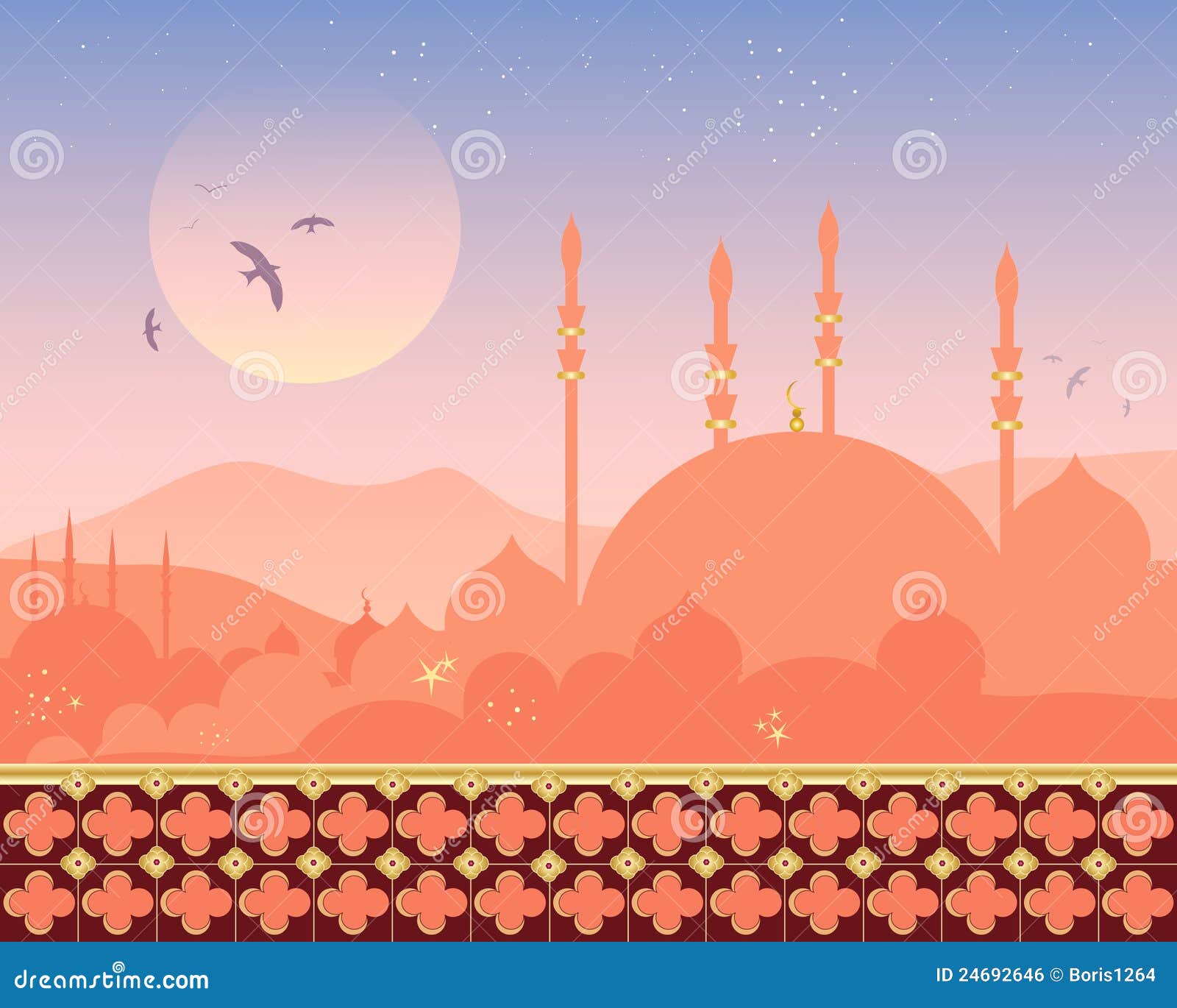 Mosque at sunset stock vector. Illustration of culture - 24692646