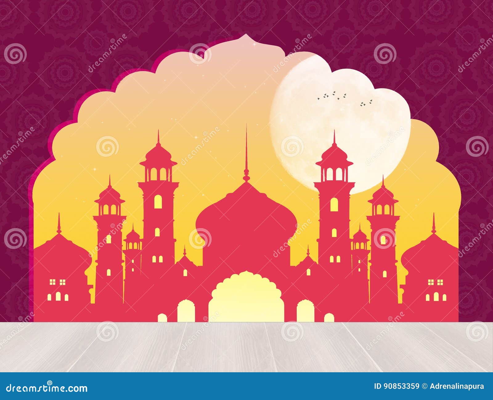 Mosque at sunset stock illustration. Illustration of asian - 90853359