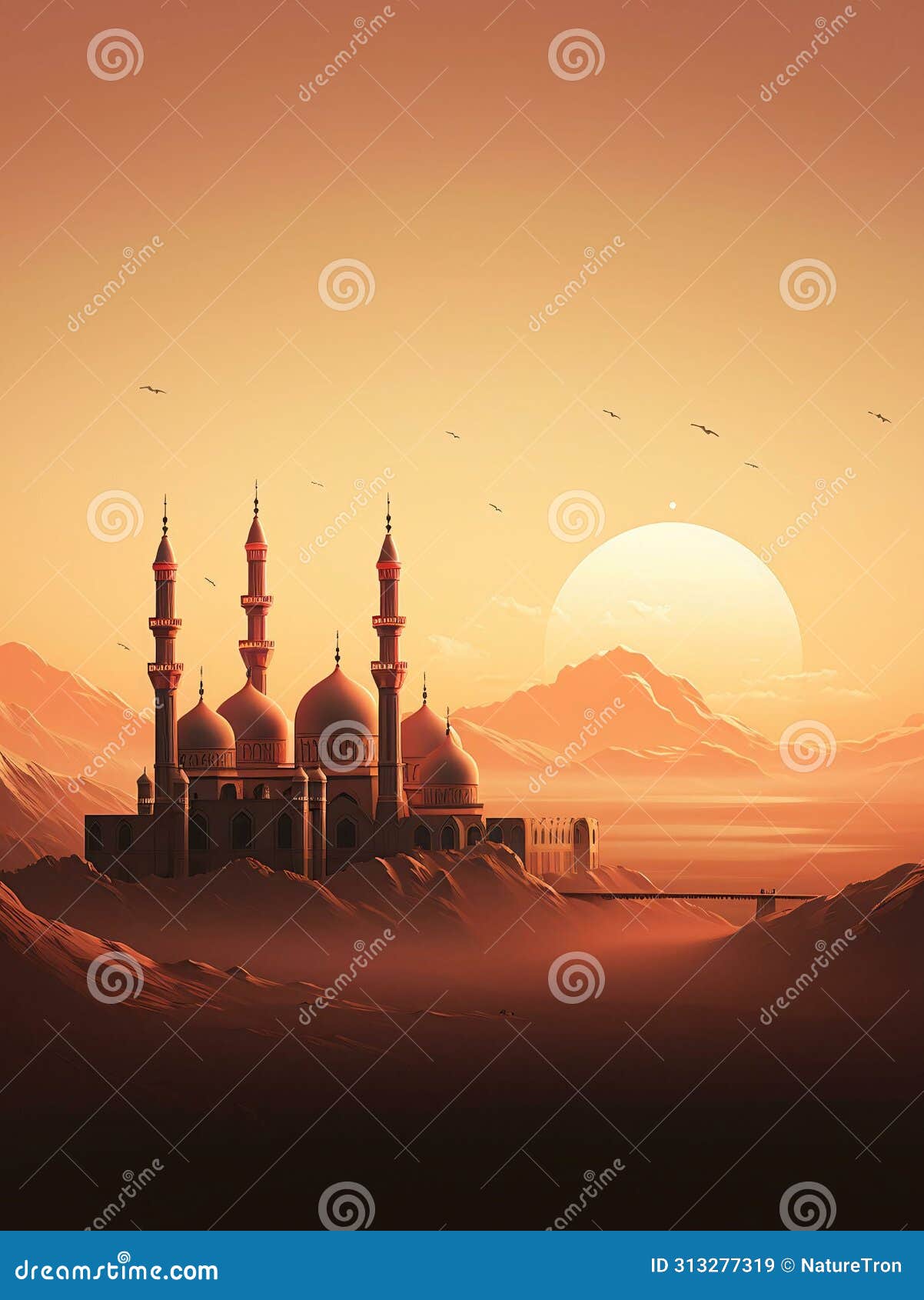 Mosque at Sunset Mosque in Sunset Stock Illustration - Illustration of ...