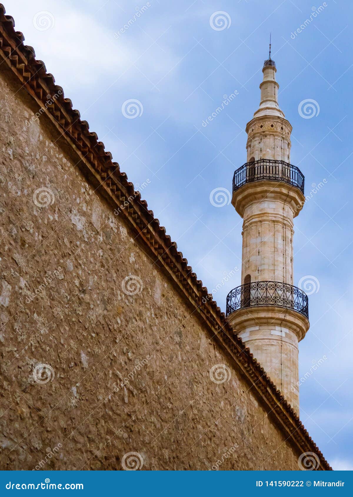Mosque Tower with Big Wall in Front of it Stock Photo - Image of greek ...
