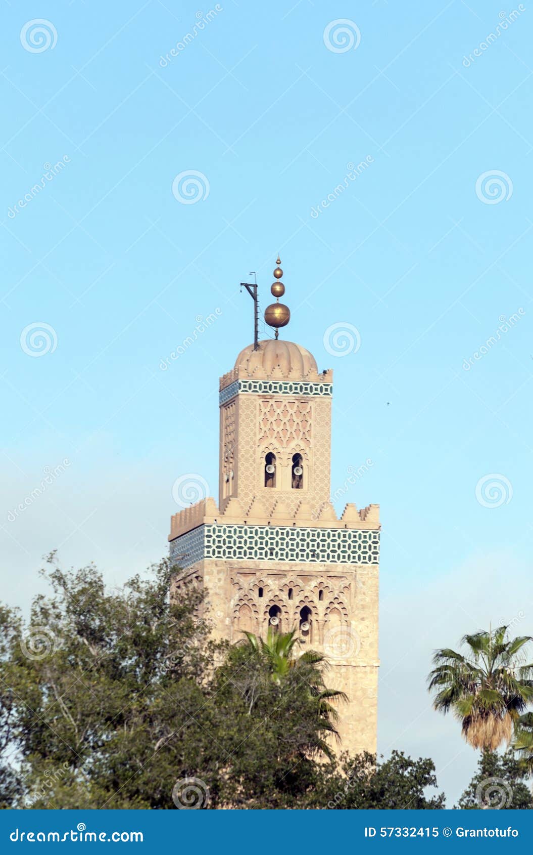 Mosque tower in Marrakech stock image. Image of city - 57332415