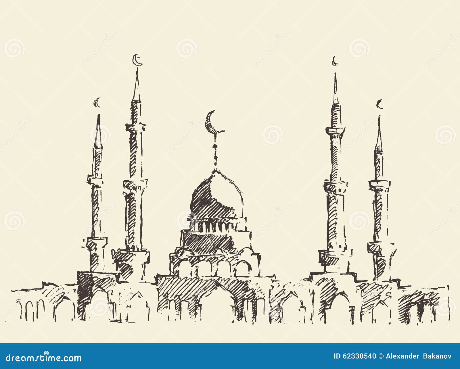 Mosque Vintage Illustration Hand Drawn Sketch Stock Vector ...