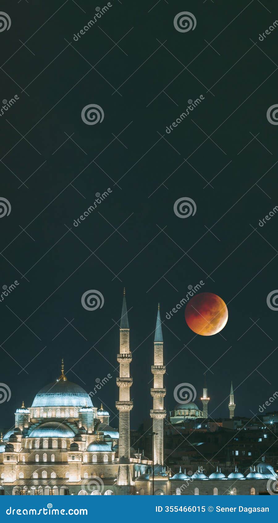 Mosques with Eclipsed Moon. Ramadan or Islamic Background Image Stock ...