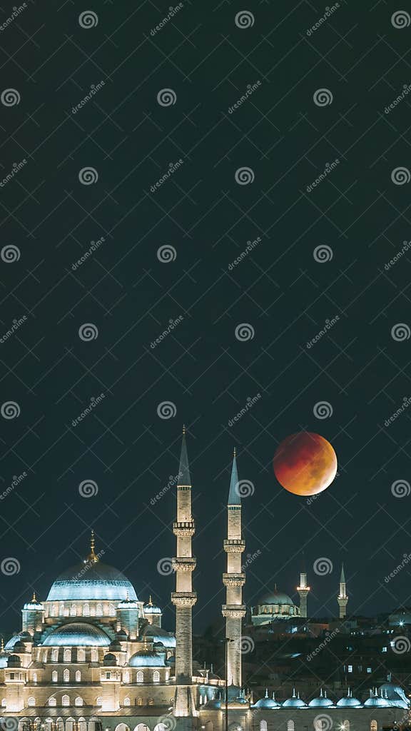 Mosques with Eclipsed Moon. Ramadan or Islamic Background Image Stock ...