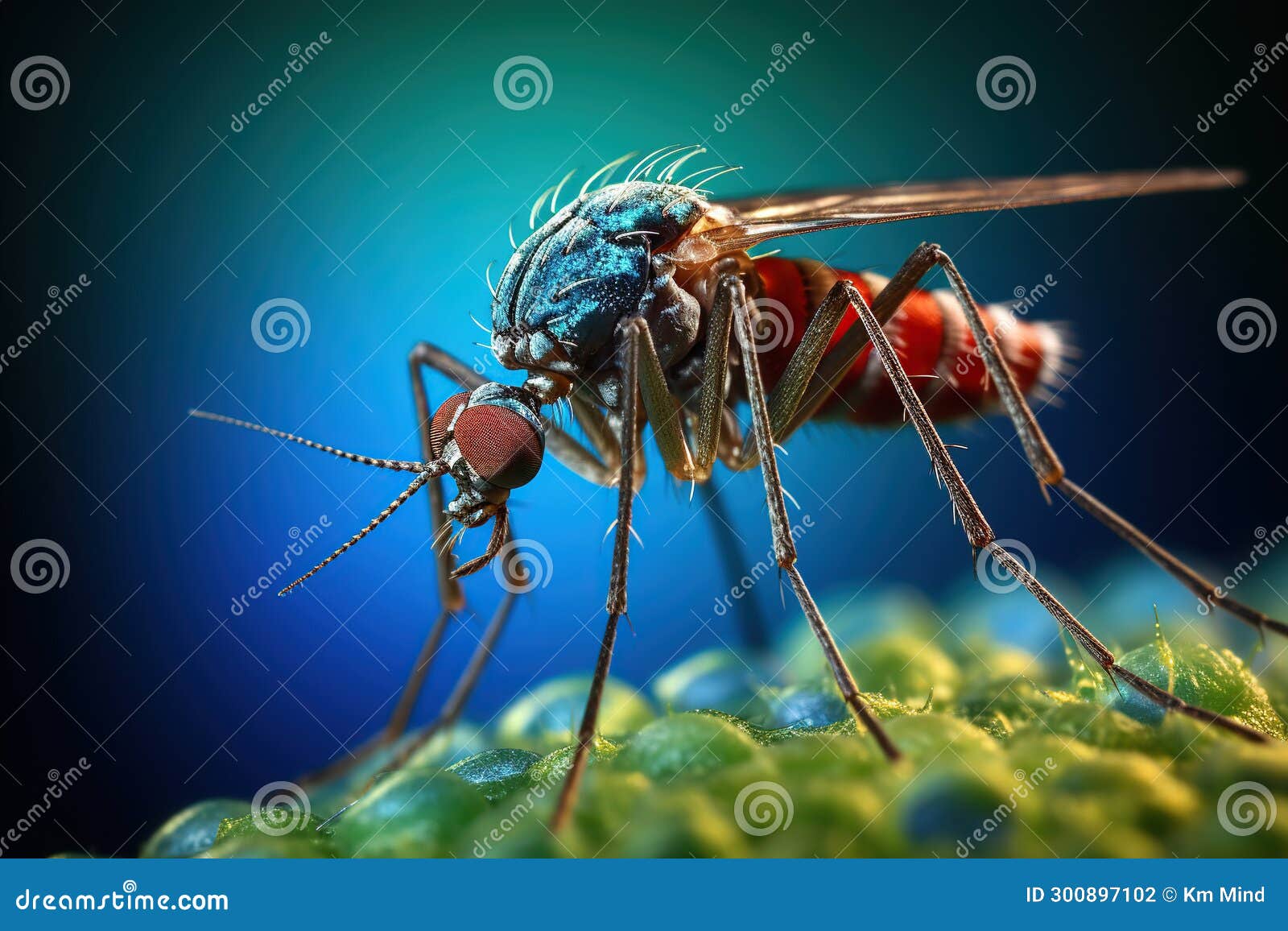 Mosquito on a Green Background. 3d Illustration. Microscopic View ...