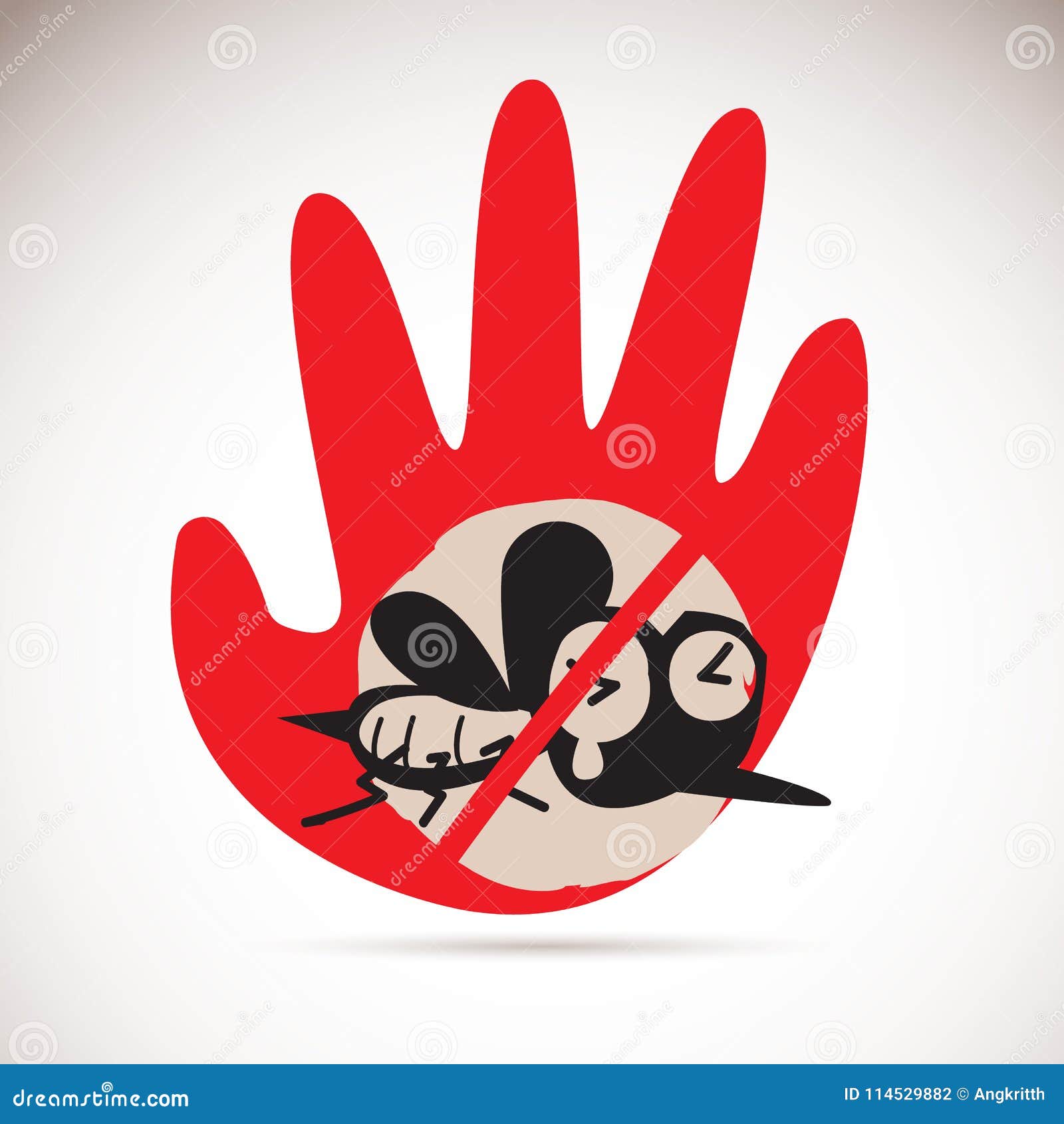 Mosquito with Hand Sign. Anti Mosquito Concept - Stock Illustration ...