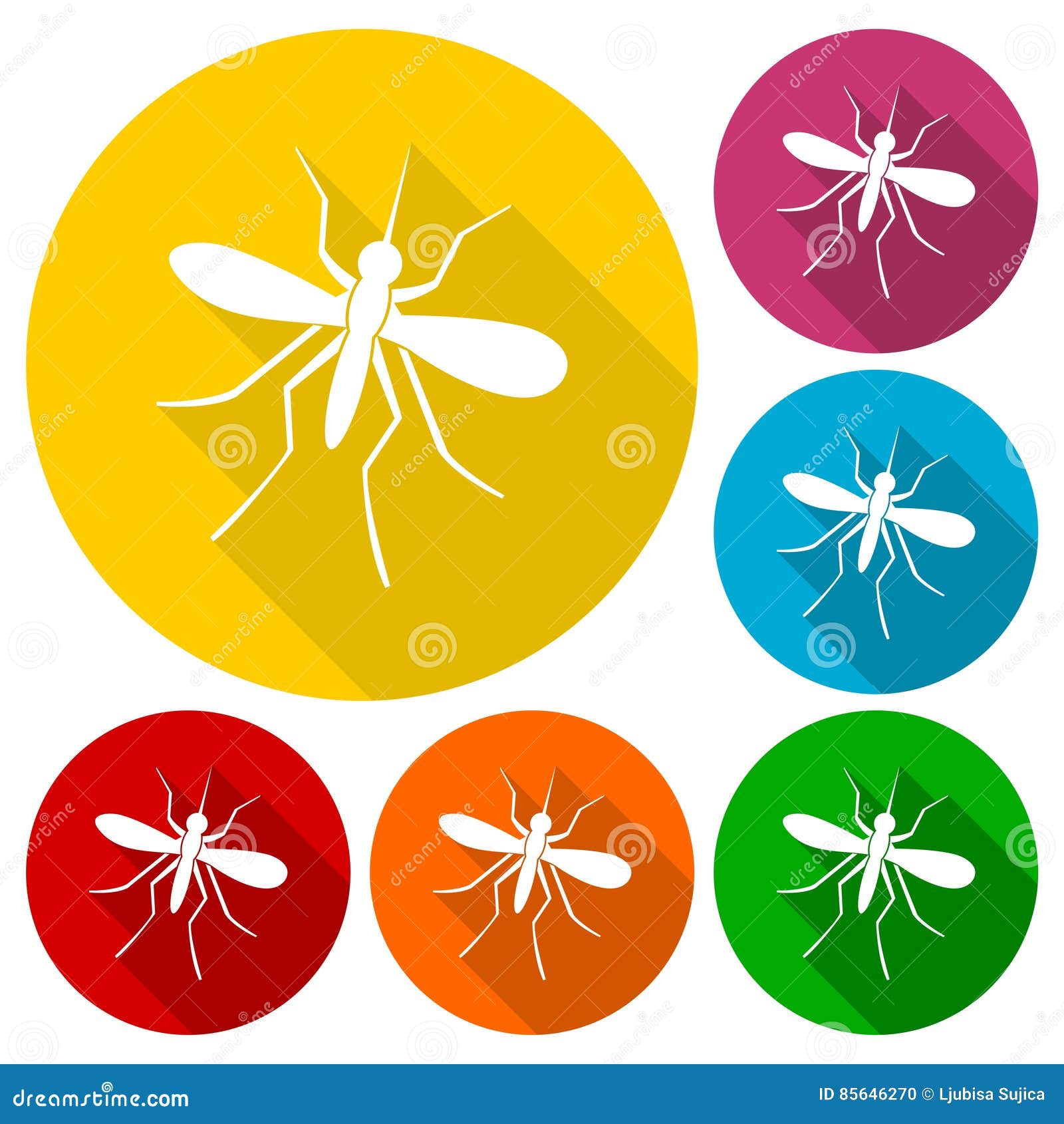 Mosquito Icons Set with Long Shadow Stock Vector - Illustration of ...