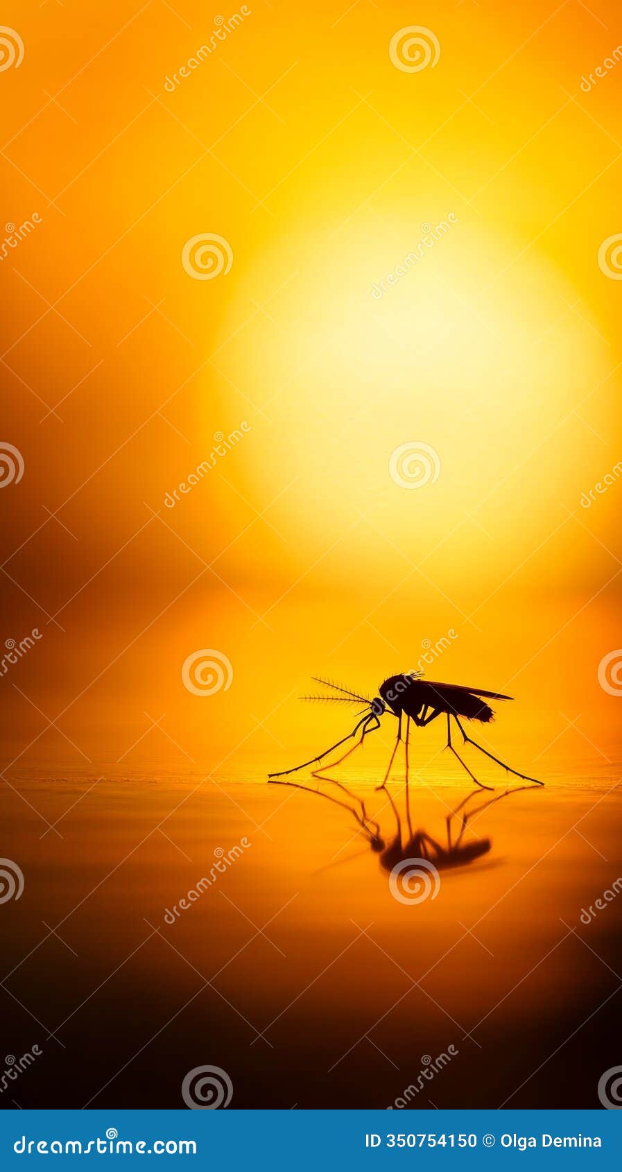 Mosquito Silhouette Drinking on a Reflective Surface at Sunset with ...