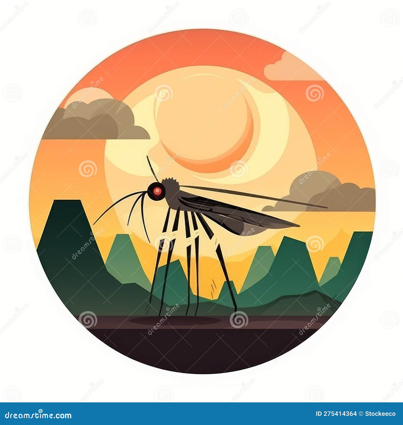 Mosquito Sticker with Front Profile on Mountain in Flat Design Stock ...