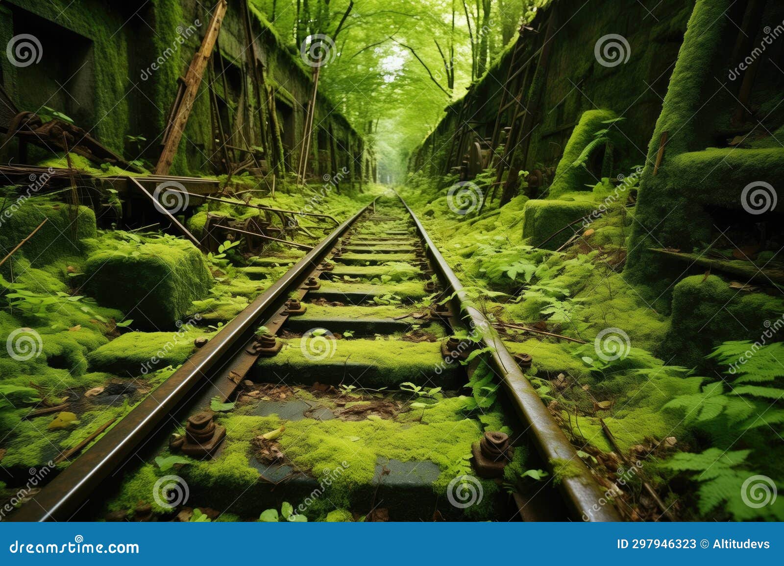 Moss-covered Abandoned Train Tracks Stock Image - Image of moss ...