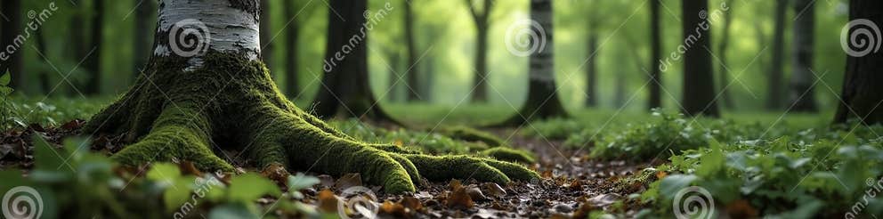Moss Covered Birch Tree Roots in Forest Floor Trees Nature Stock ...