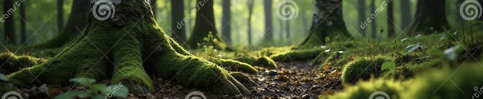 Moss Covered Birch Tree Roots in Forest Floor Woods Trees Moss Stock ...