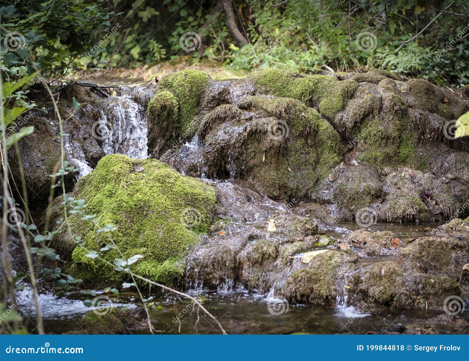 Waterfall Model And Backdrop Tree Model In The Park. Royalty-Free Stock ...