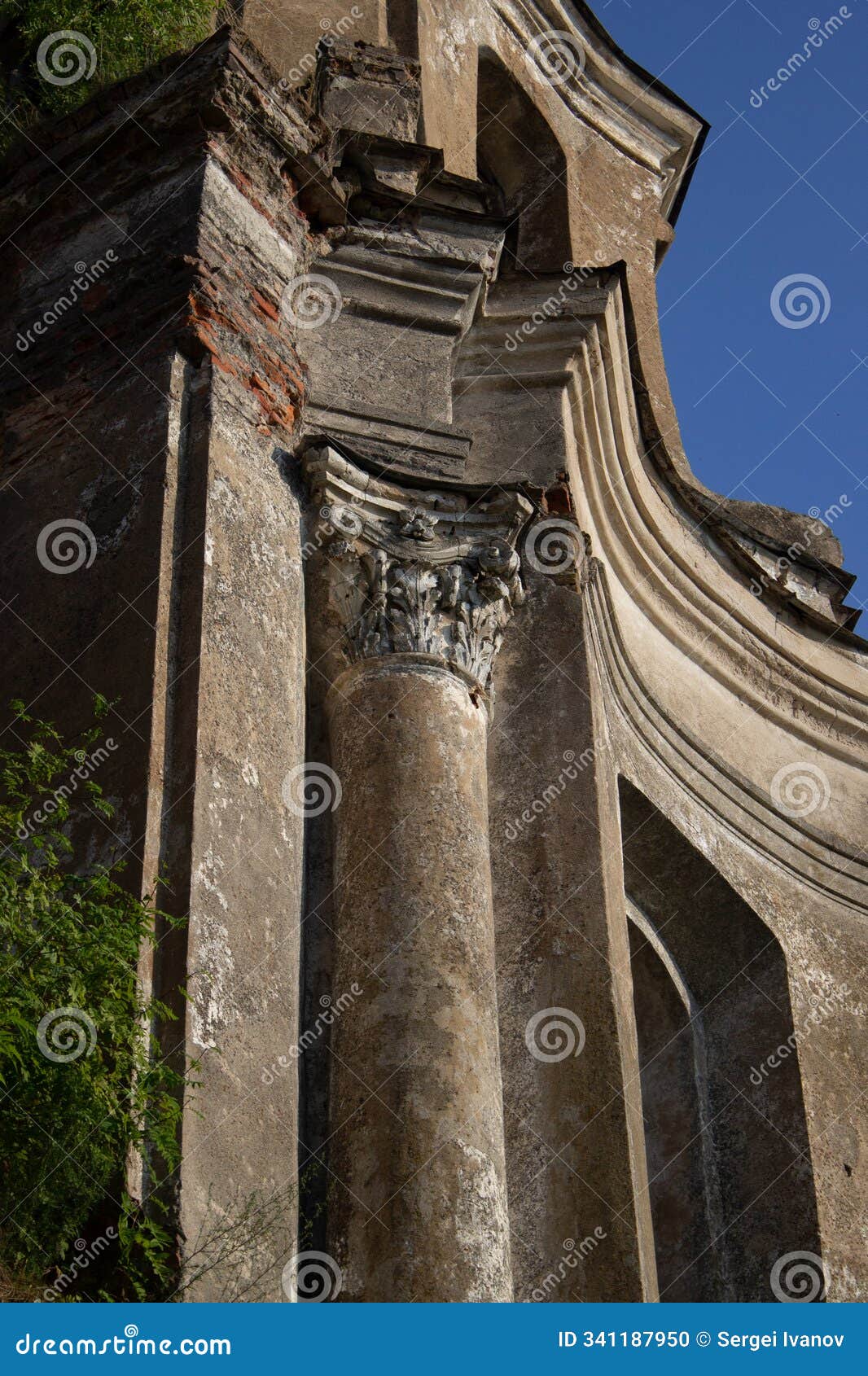 Moss-covered Concrete Pillars. Ancient Columns Stock Photo - Image of ...