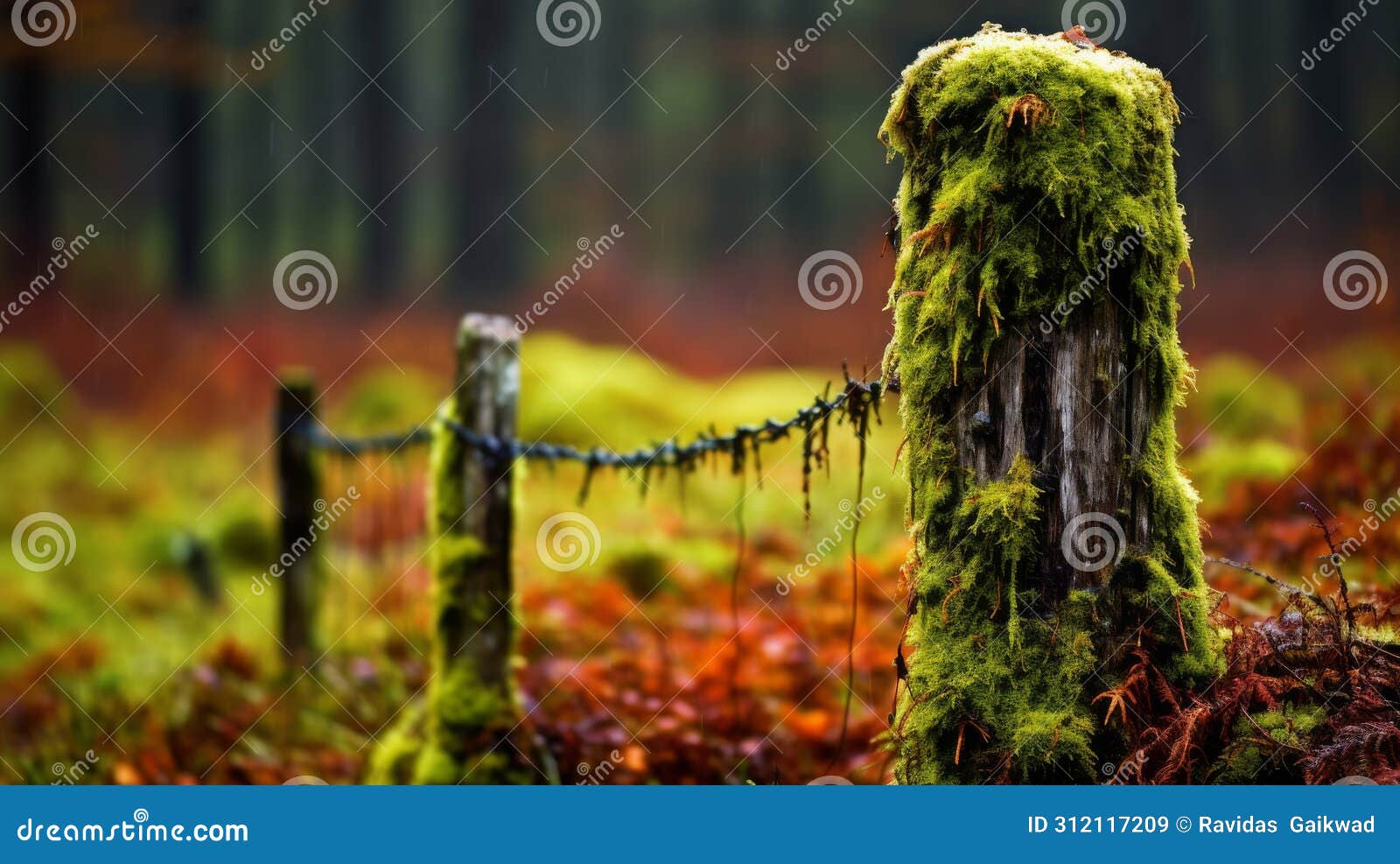 Moss covered fence post stock illustration. Illustration of green ...