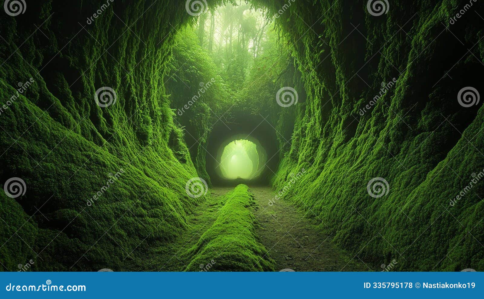 Moss Covered Forest Tunnel with Lush Greenery, Mysterious Nature ...
