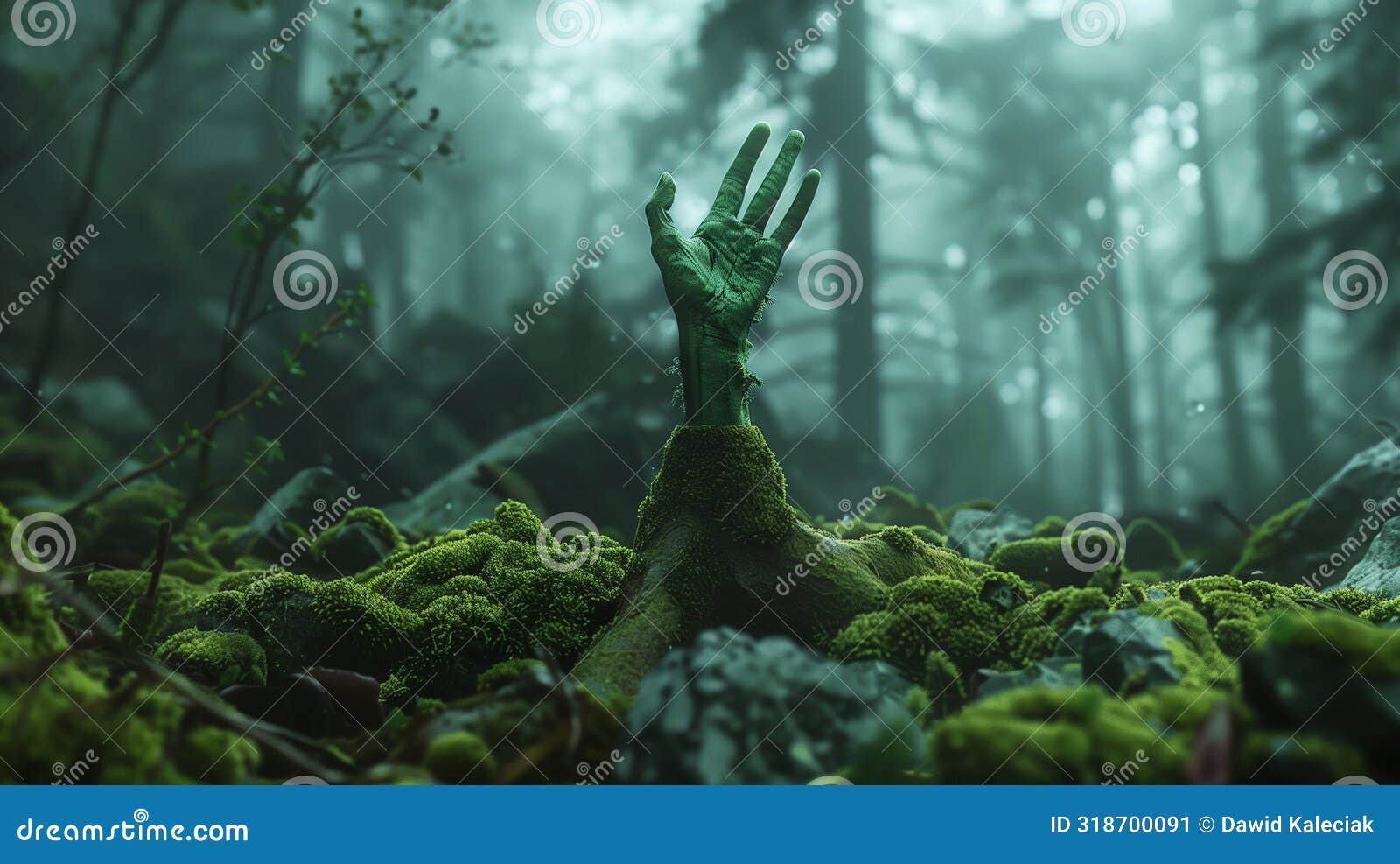 Moss-Covered Hand Emerging from Forest Floor Stock Illustration ...