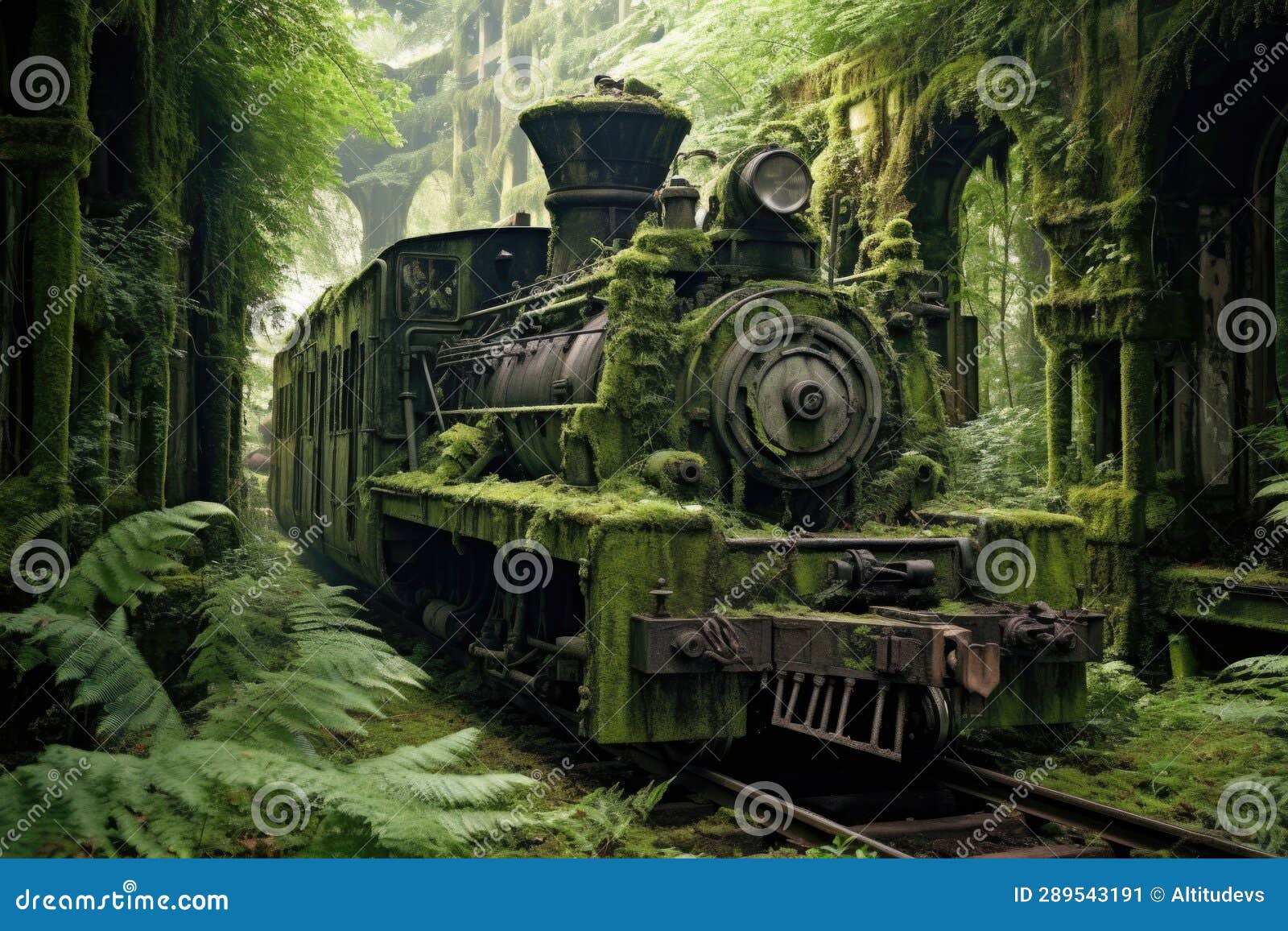 Moss-covered Locomotive in the Heart of a Dense Forest Stock Image ...