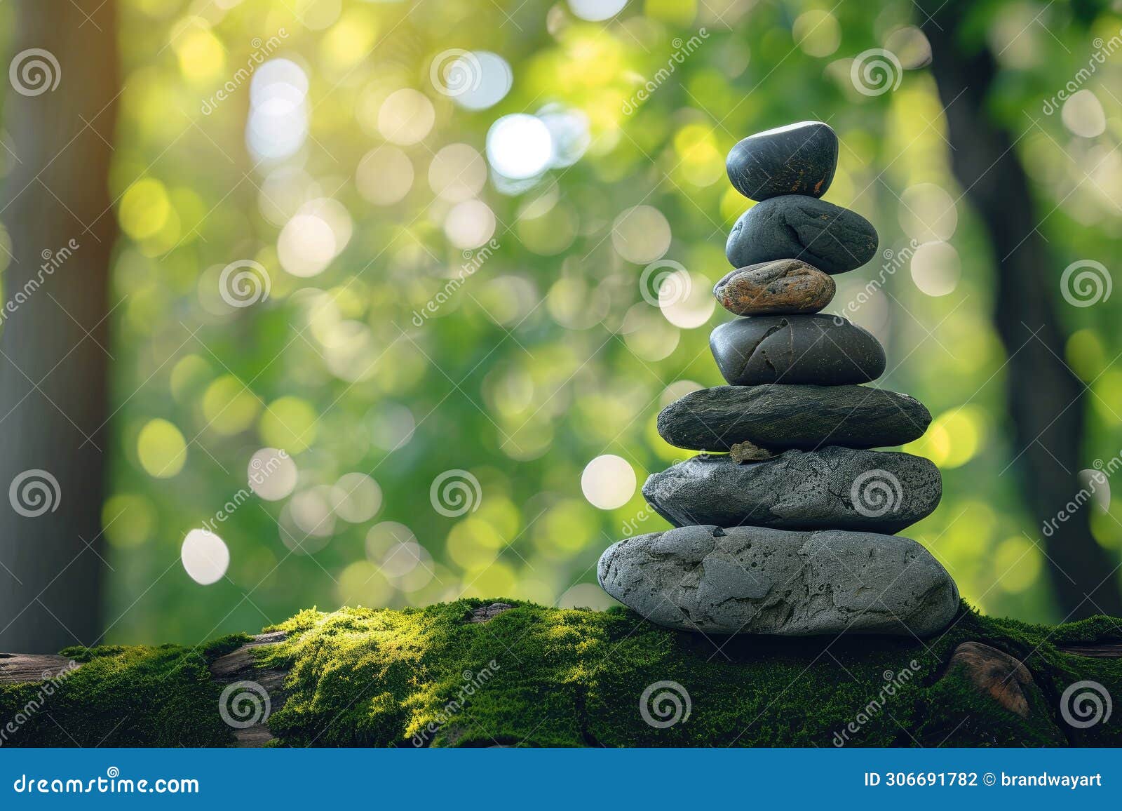 Moss-covered Log Supporting Stack of Rocks Stock Illustration ...