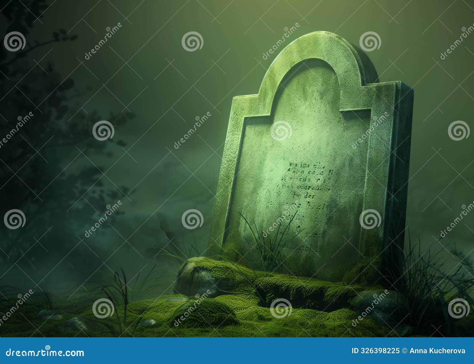 Moss-covered Nameless Tombstone in a Misty Forest Stock Illustration ...