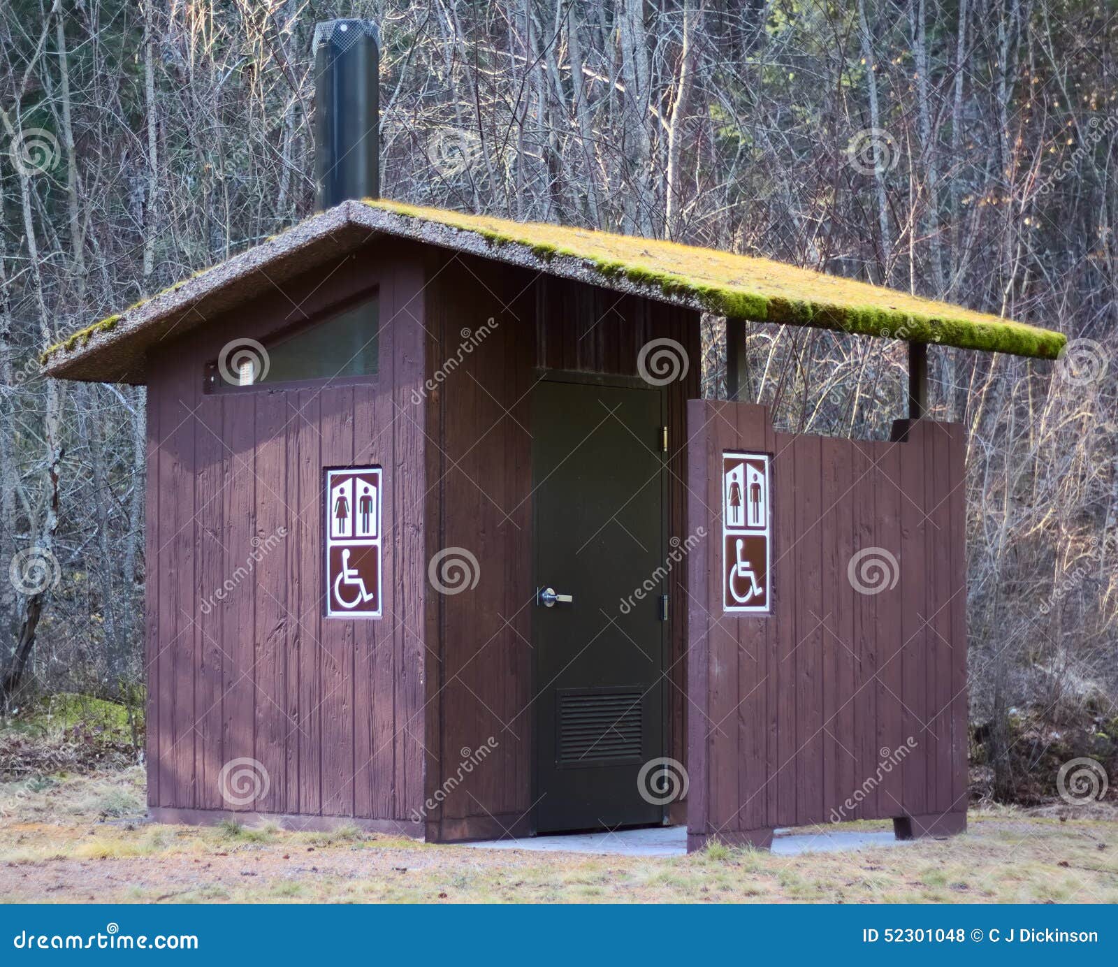 Moss Covered Outhouse in Dense Forest Stock Photo - Image of stands ...