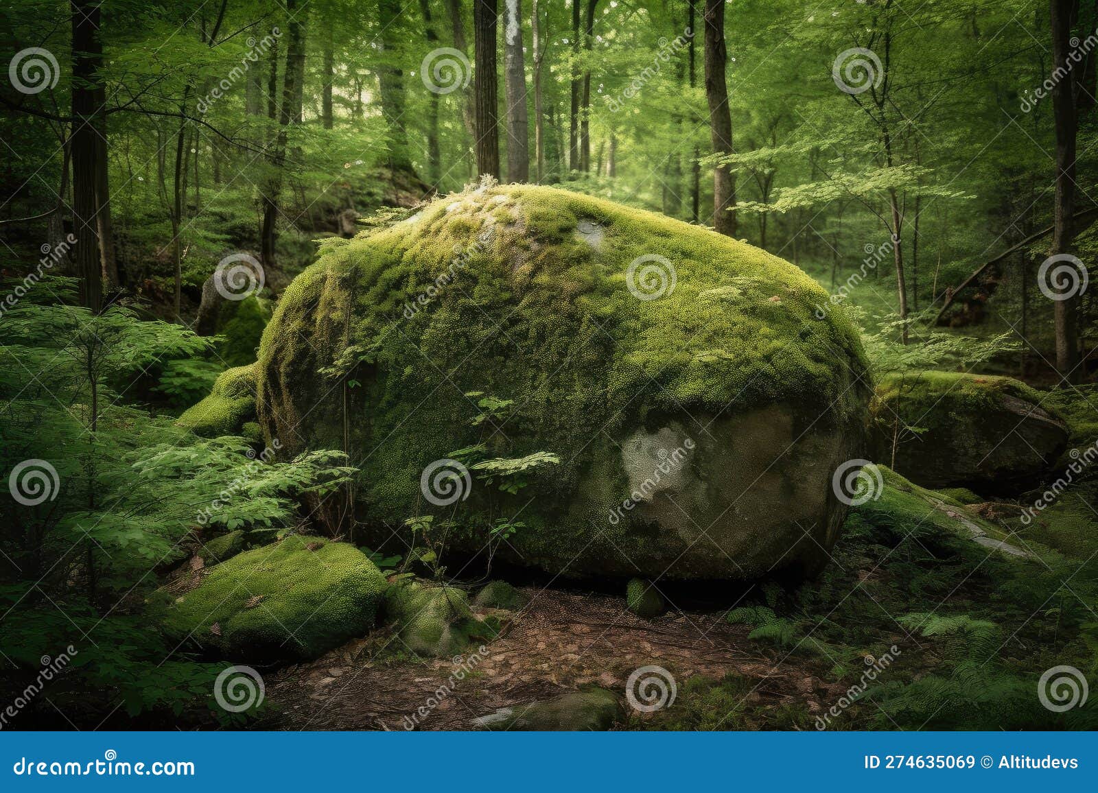 Moss-covered Rock in the Forest, Surrounded by Greenery Stock Image ...