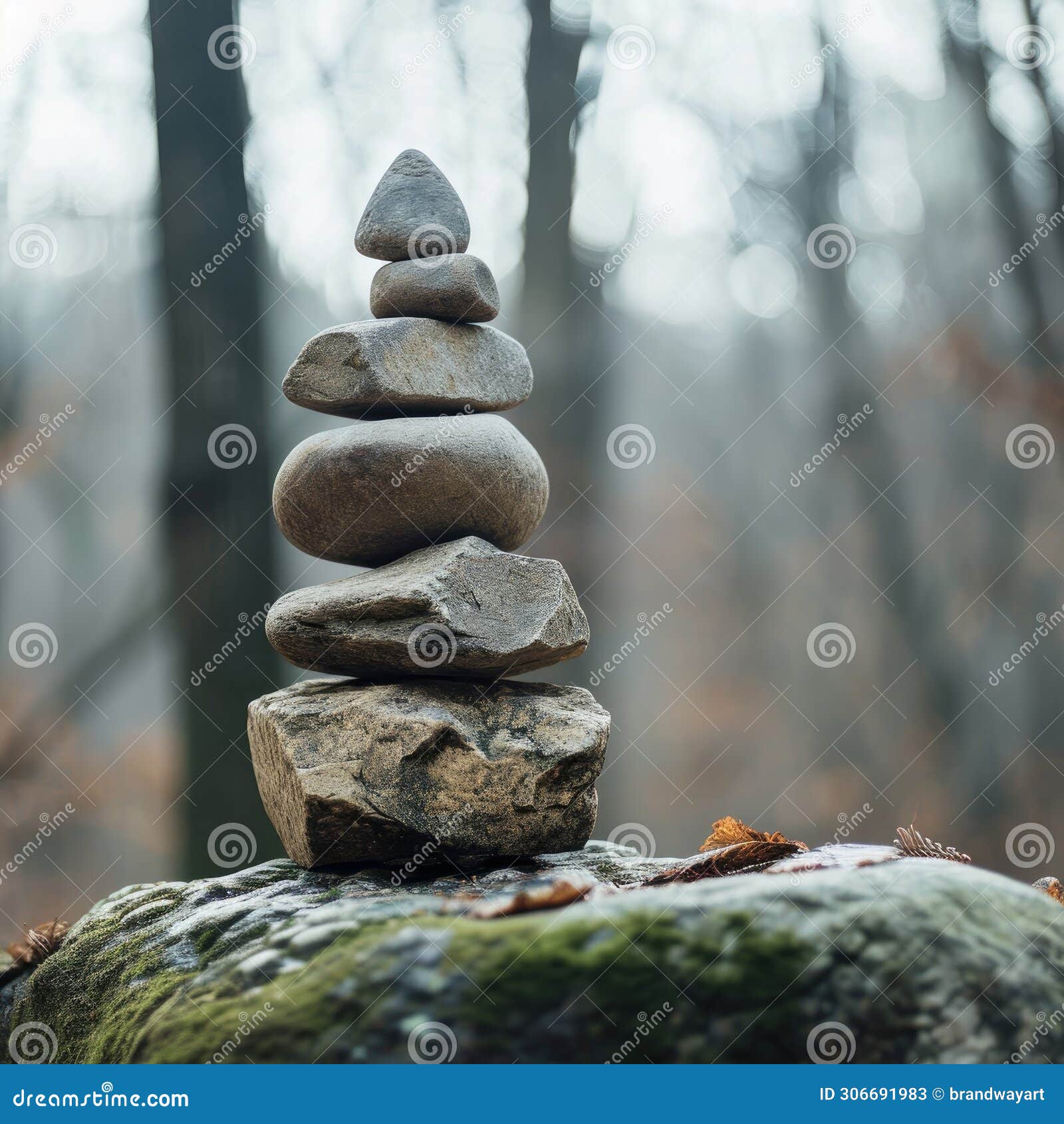 Moss Covered Rock with Stack of Rocks Stock Illustration - Illustration ...