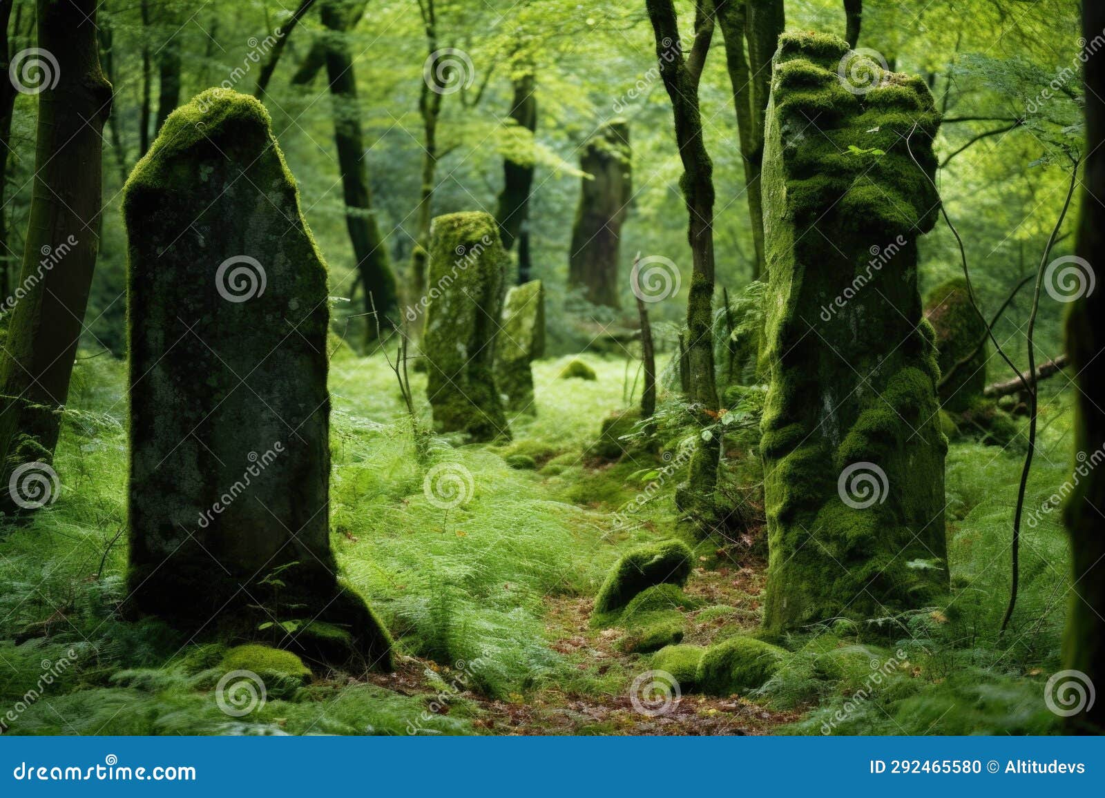 Moss-covered Standing Stones in a Calm Woodland Stock Photo - Image of ...